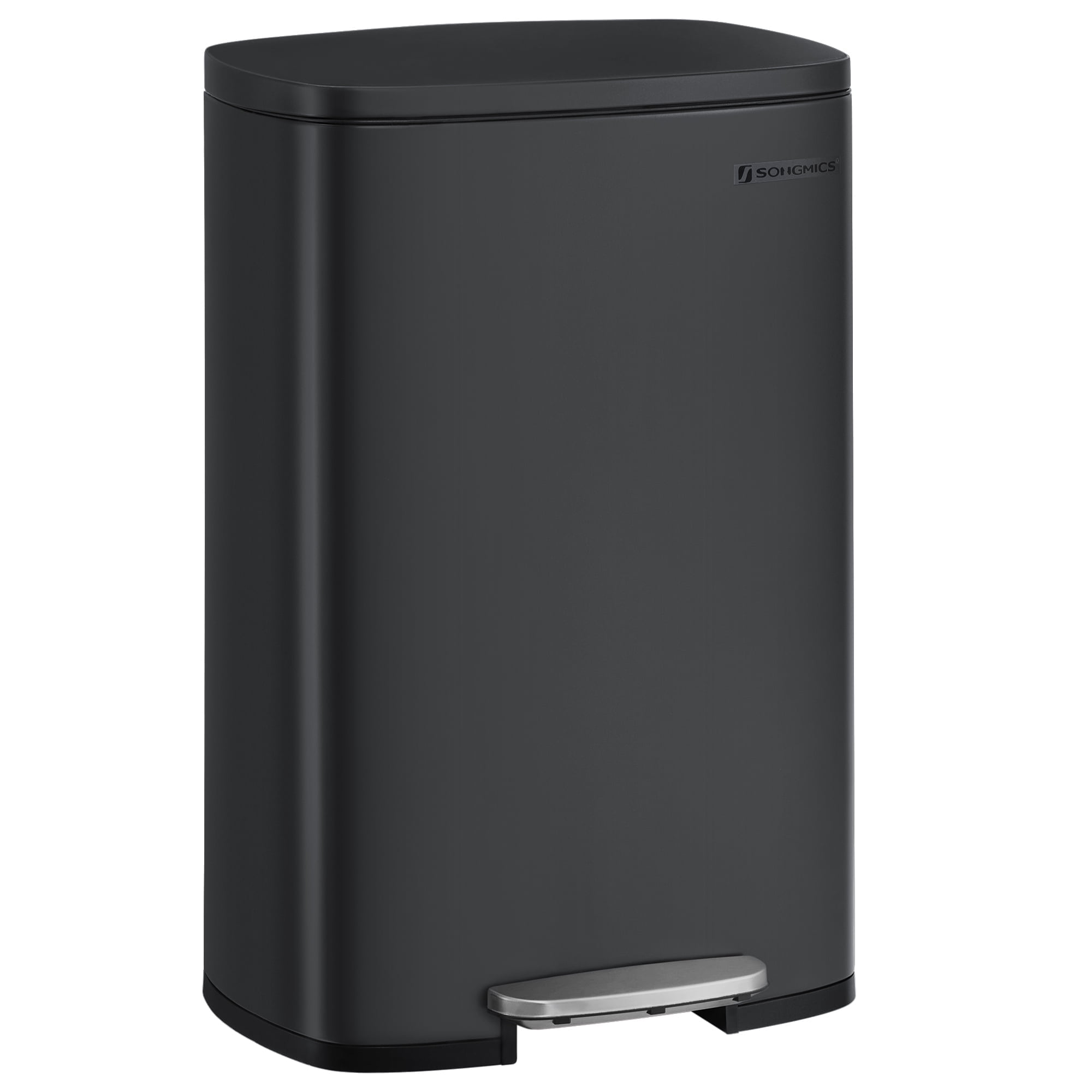 SONGMICS 13 Gallon Stainless Steel Trash Can, Soft Close Step-On ...