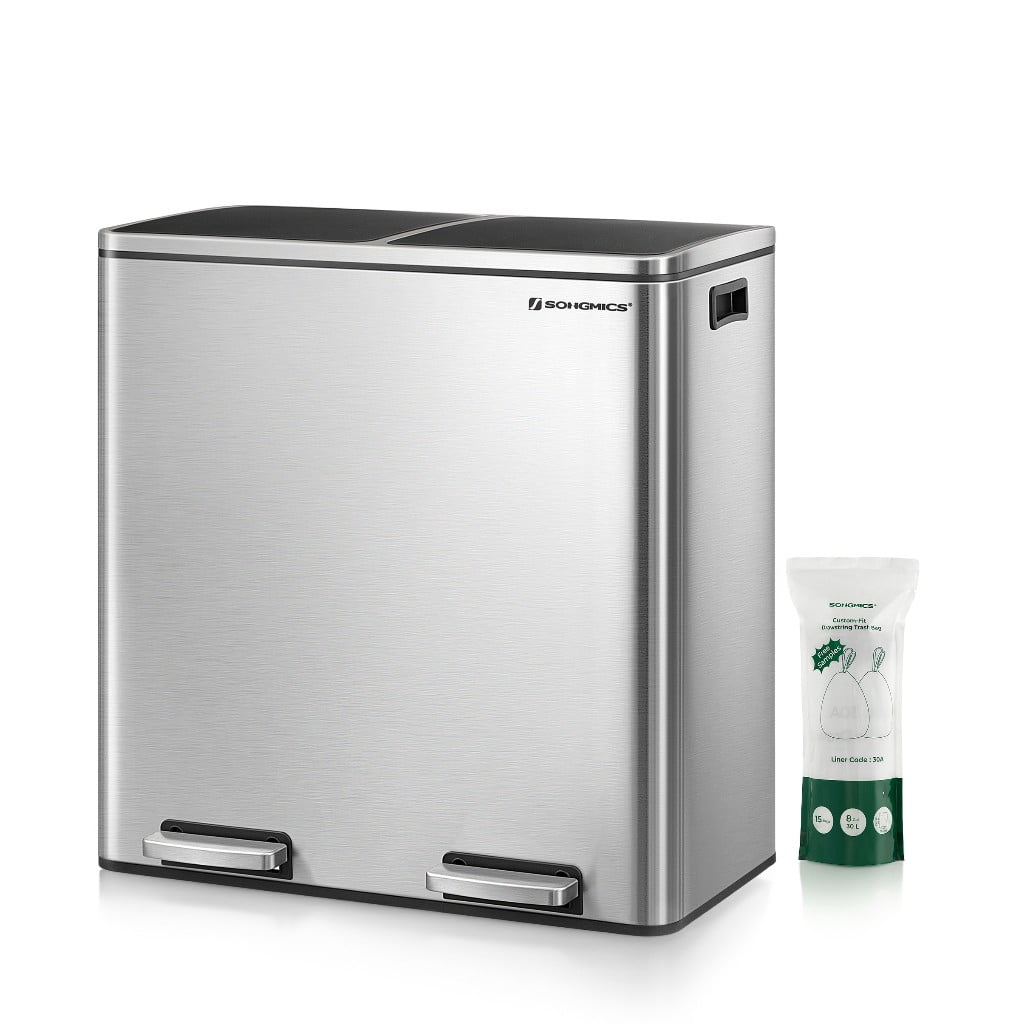 SONGMICS Trash Can, 16 Gallon Garbage Can for Kitchen, with 15 Trash ...