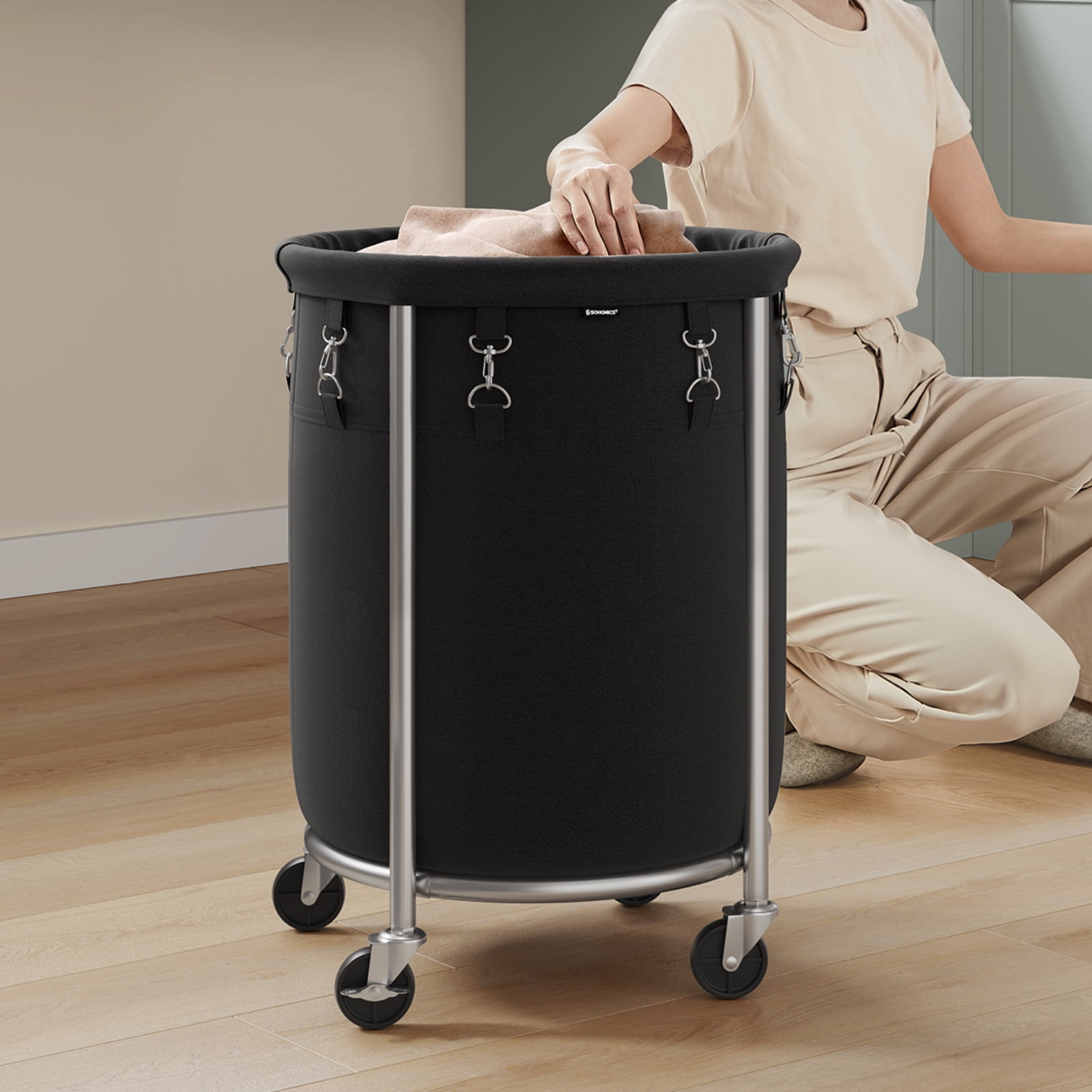 18.5Gal Laundry Hamper with Wheels Round Rolling Laundry Sorter Laundry ...