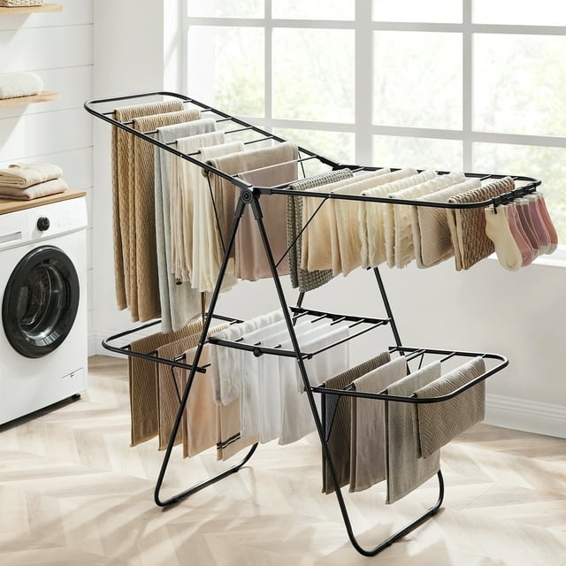 SONGMICS 2-Level Clothes Drying Rack Laundry Drying Rack with Height ...
