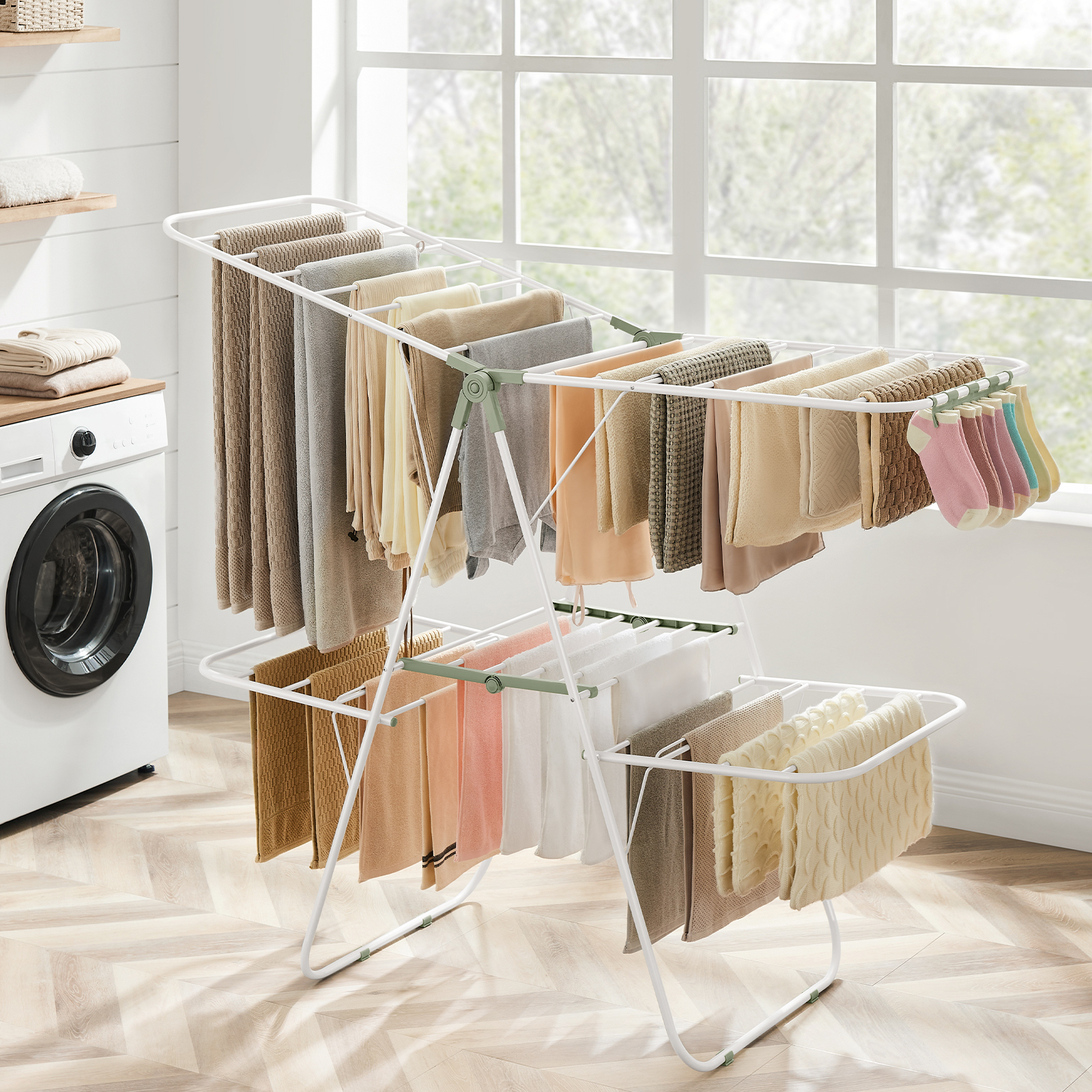 SONGMICS 2-Level Clothes Drying Rack Laundry Drying Rack with Height ...