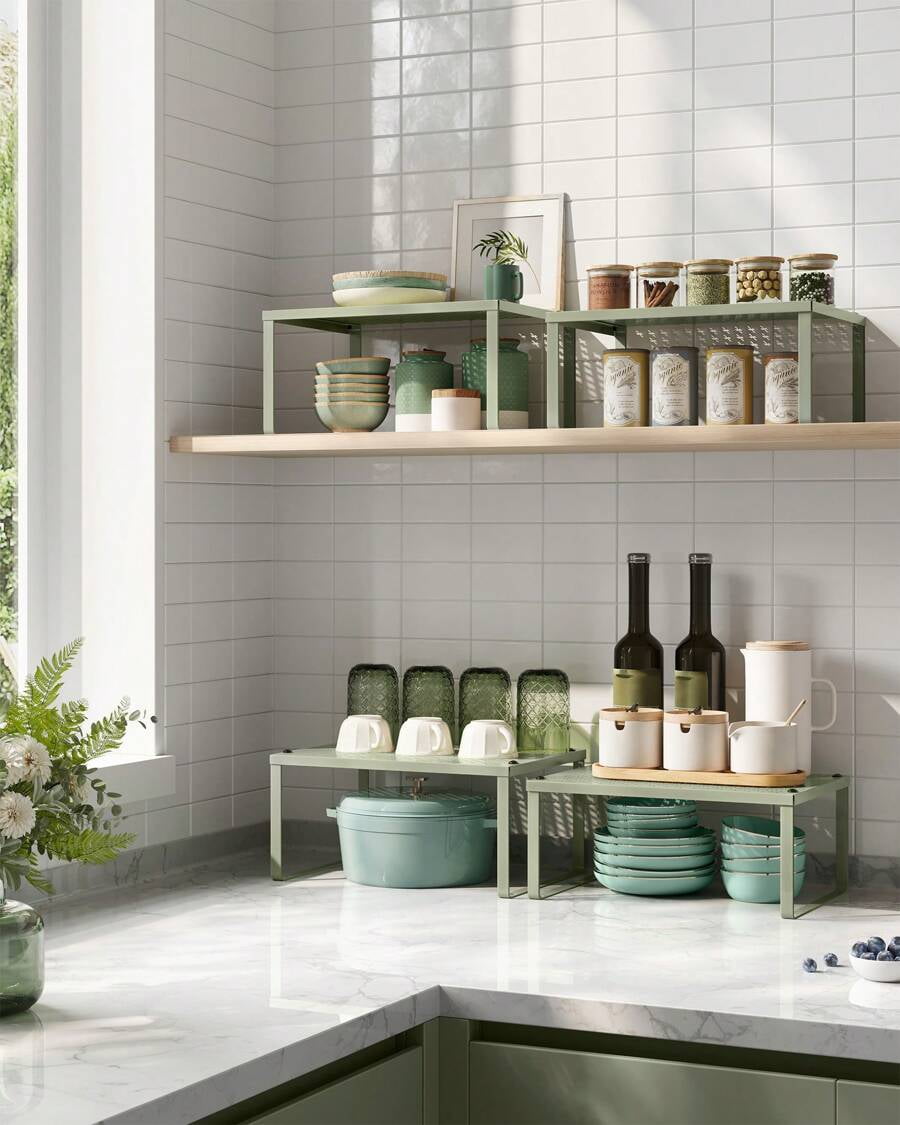 SONGMICS 2 Pack Spice Rack, Cabinet Shelf Organizers, Shelf Organizer ...