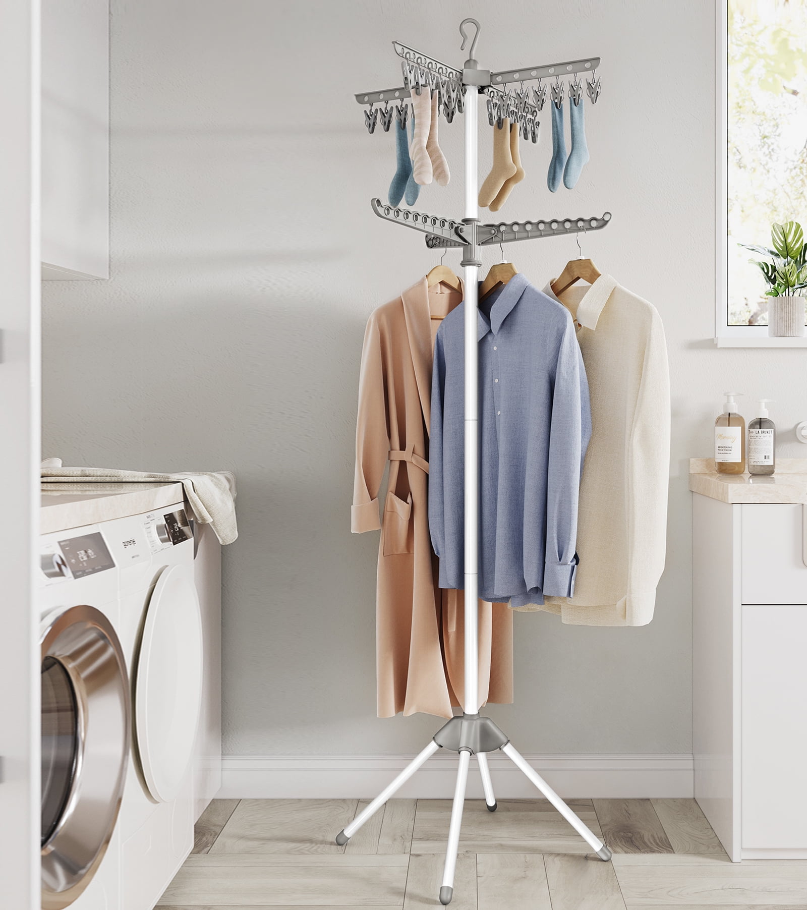 SONGMICS 2-Tier Clothes Dryer, 72" Foldable Laundry Rack, 27 Clips, 3 ...