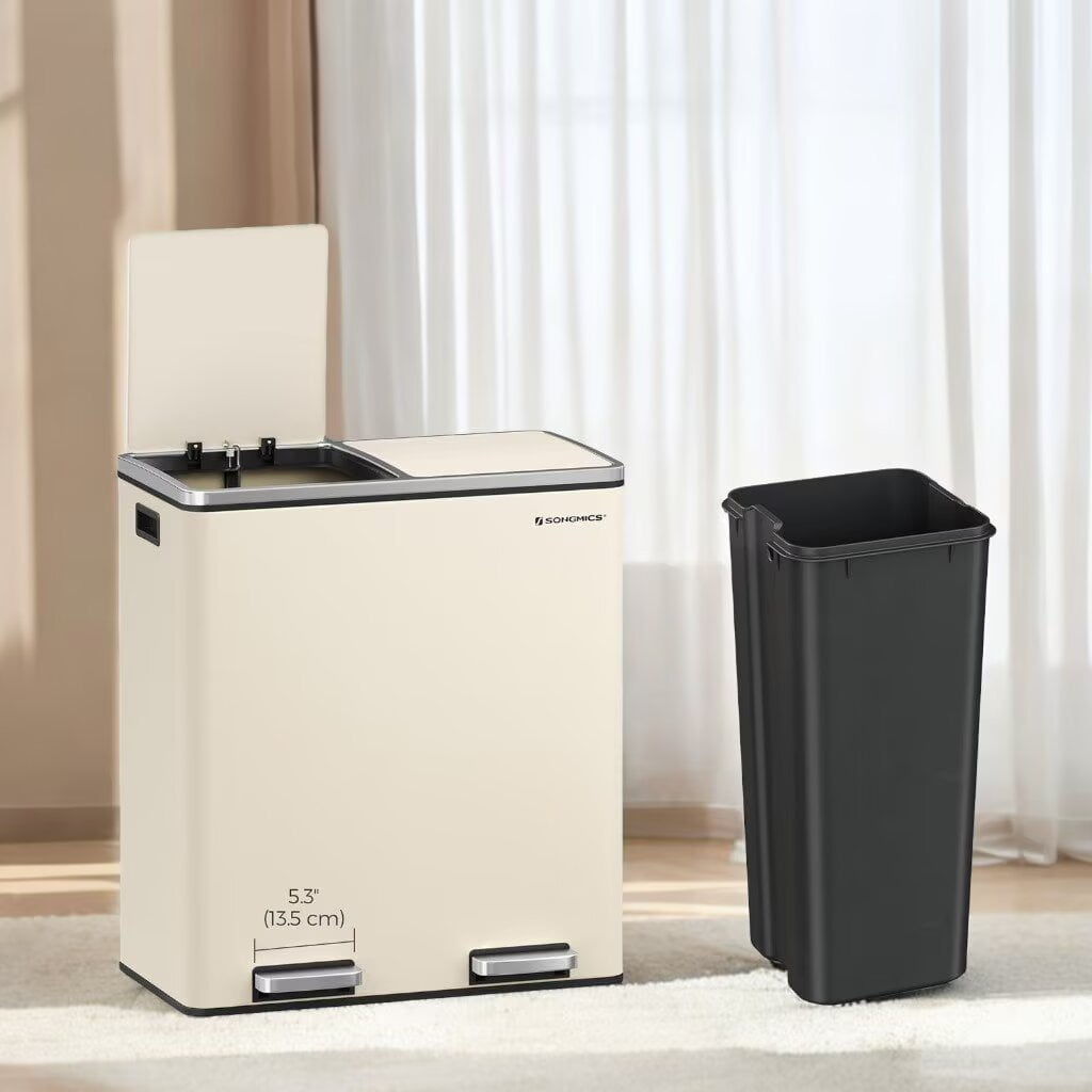 SONGMICS 2 x 8 Gallon Trash Can Set for Kitchen, 30L Garbage Cans with 15 Trash Bags, 2 ...