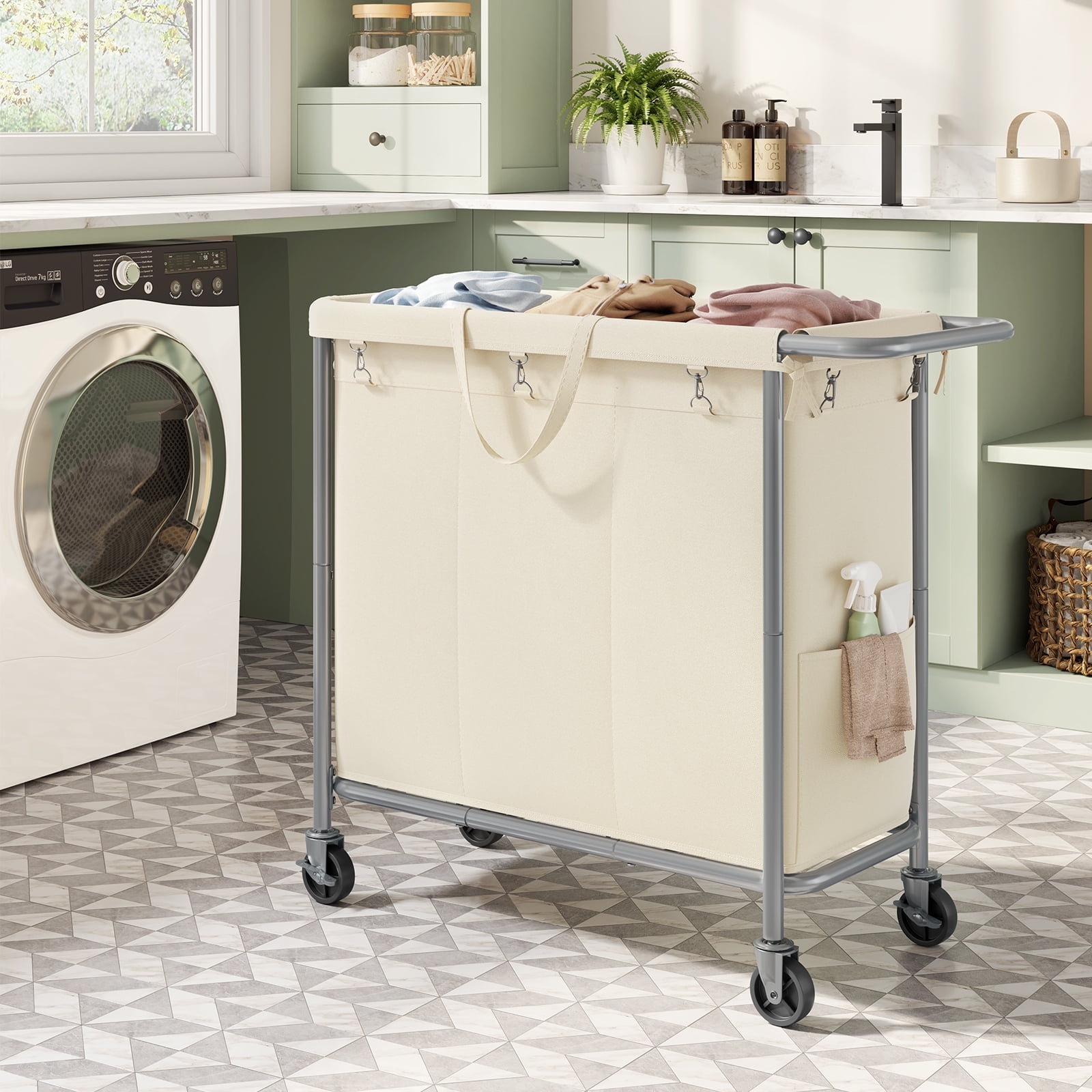 SONGMICS 200L Laundry Sorter 3-Section Laundry Basket with Wheels ... SONGMICS 200L Laundry Sorter 3-Section Laundry Basket with Wheels ...