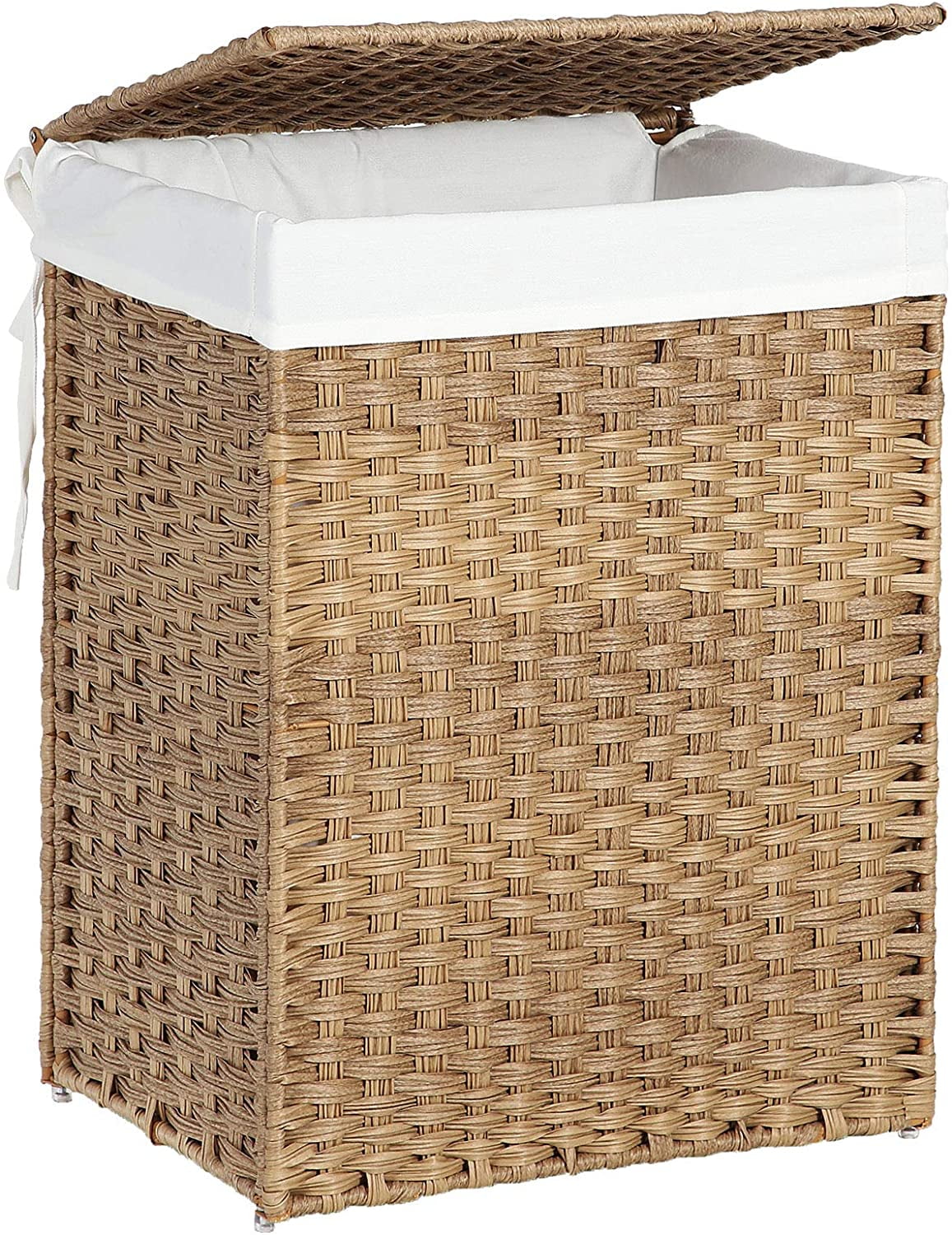 VEIKOUS Foldable Laundry Hamper, Sturdy Bamboo Laundry Basket w/ Lid ...