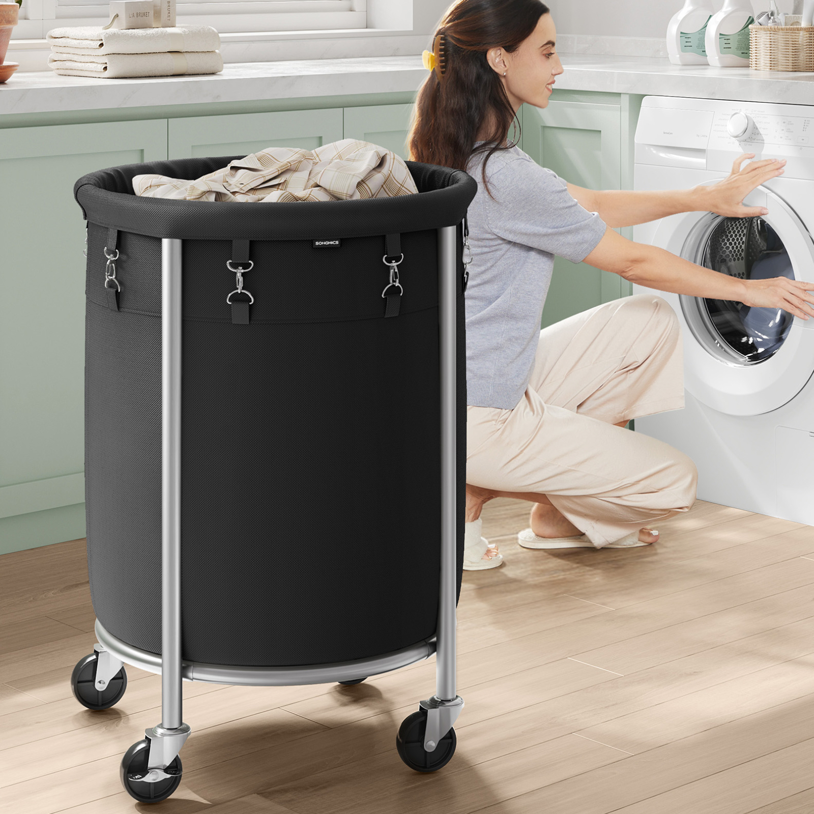 NeatFreak NFC03157 6A6A6A-001 2-Tier Rolling Vertical Laundry Sorter ...