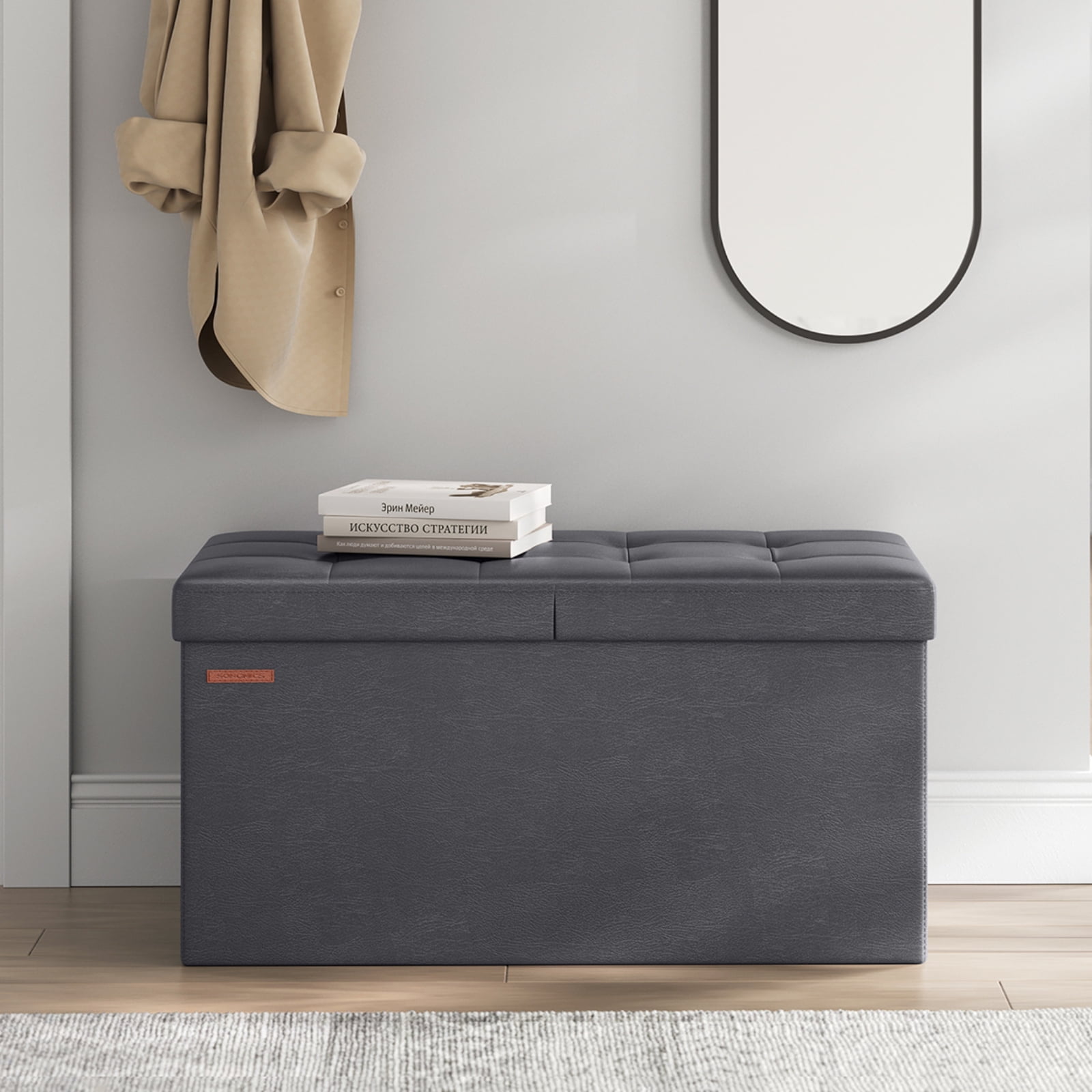 Songmics 30 Storage Ottoman Bench Folding Leather Ottoman Storage