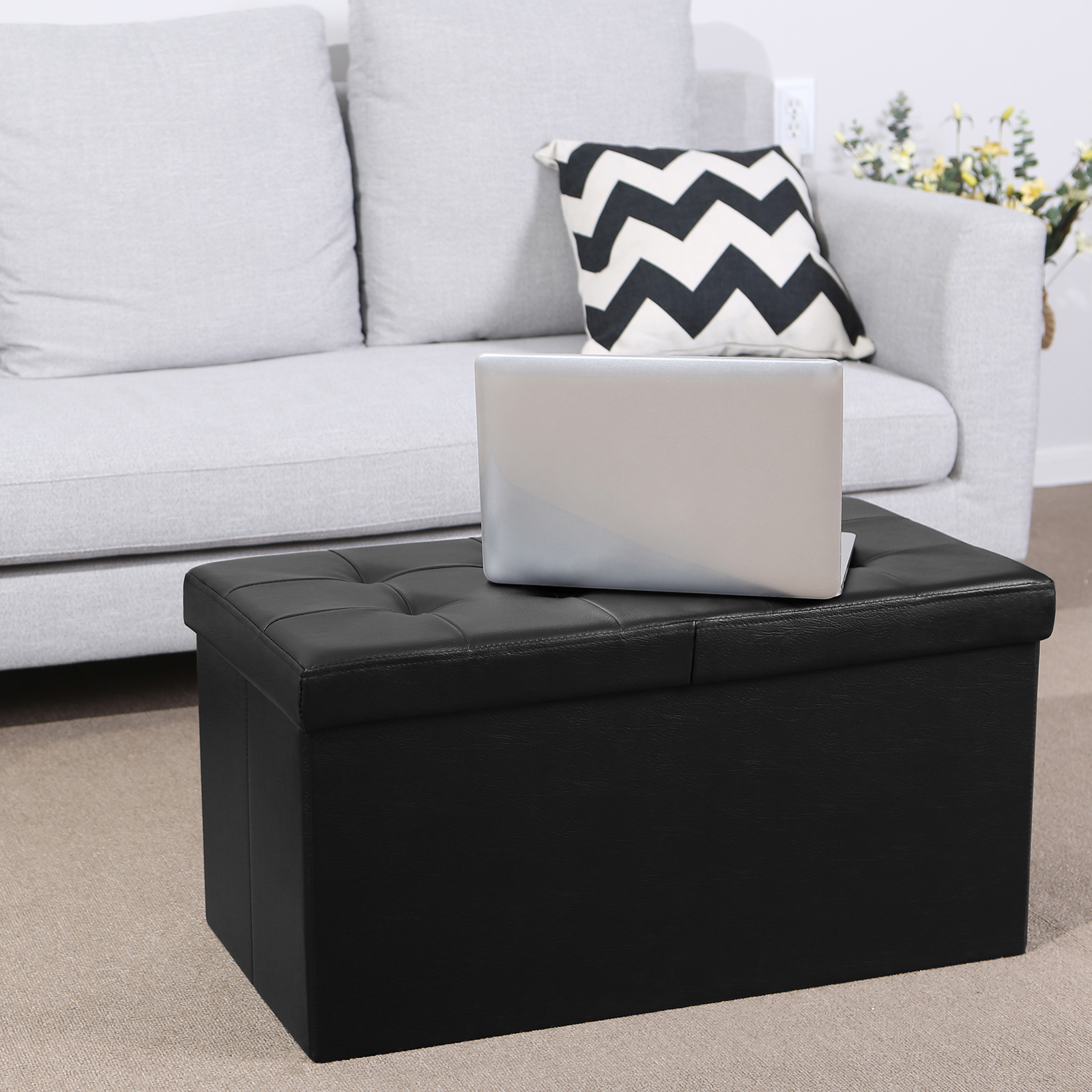SONGMICS 30" Storage Ottoman Bench Folding Ottoman with Storage Chest ...