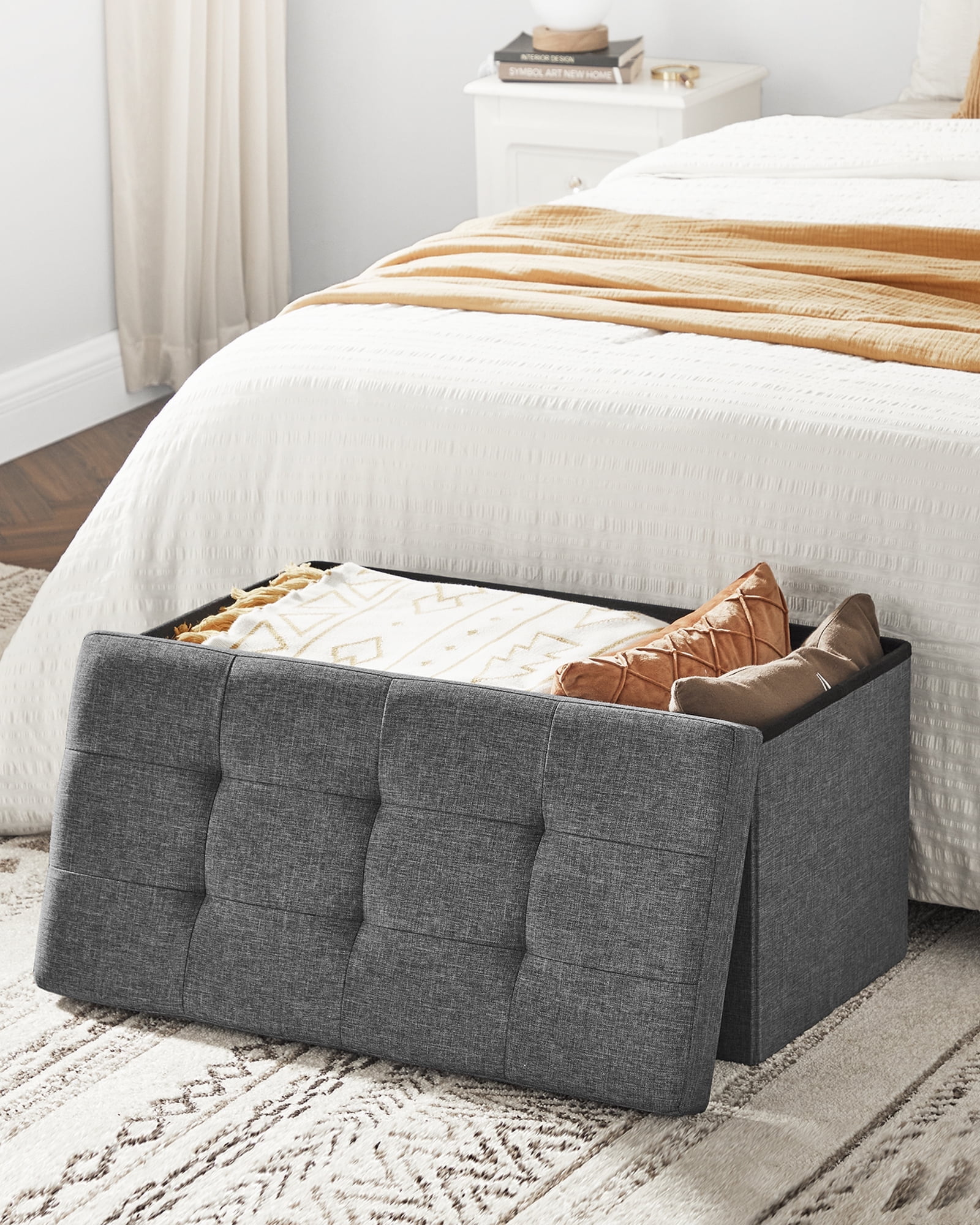 SONGMICS 30" Storage Ottoman Bench Ottoman with Storage Footstool Hold ...