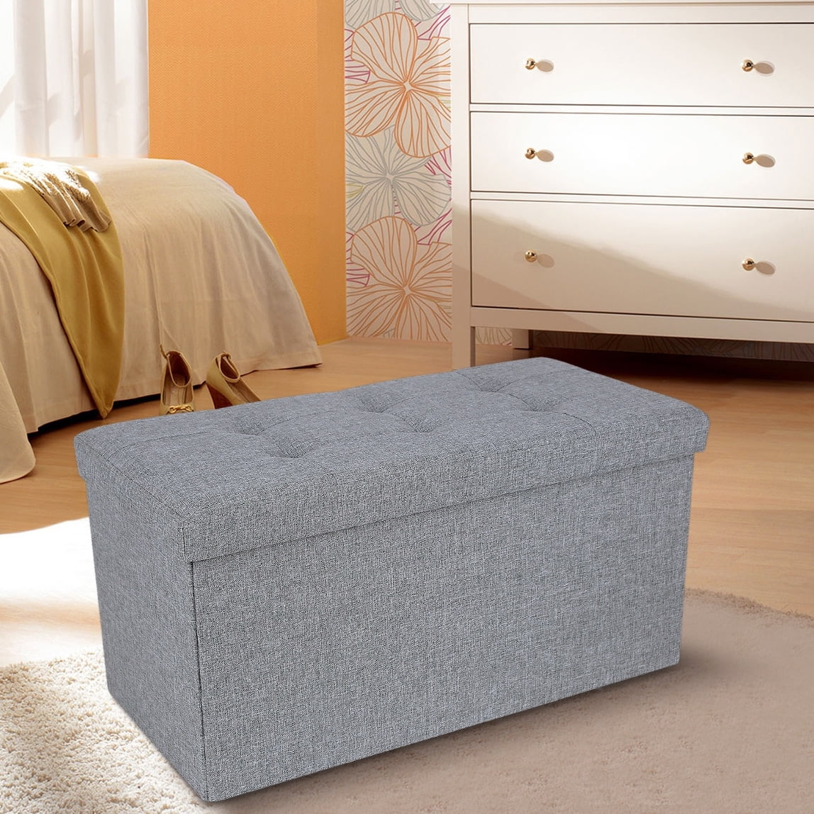SONGMICS 30" Storage Ottoman Bench Ottoman with Storage Footstool Hold ...