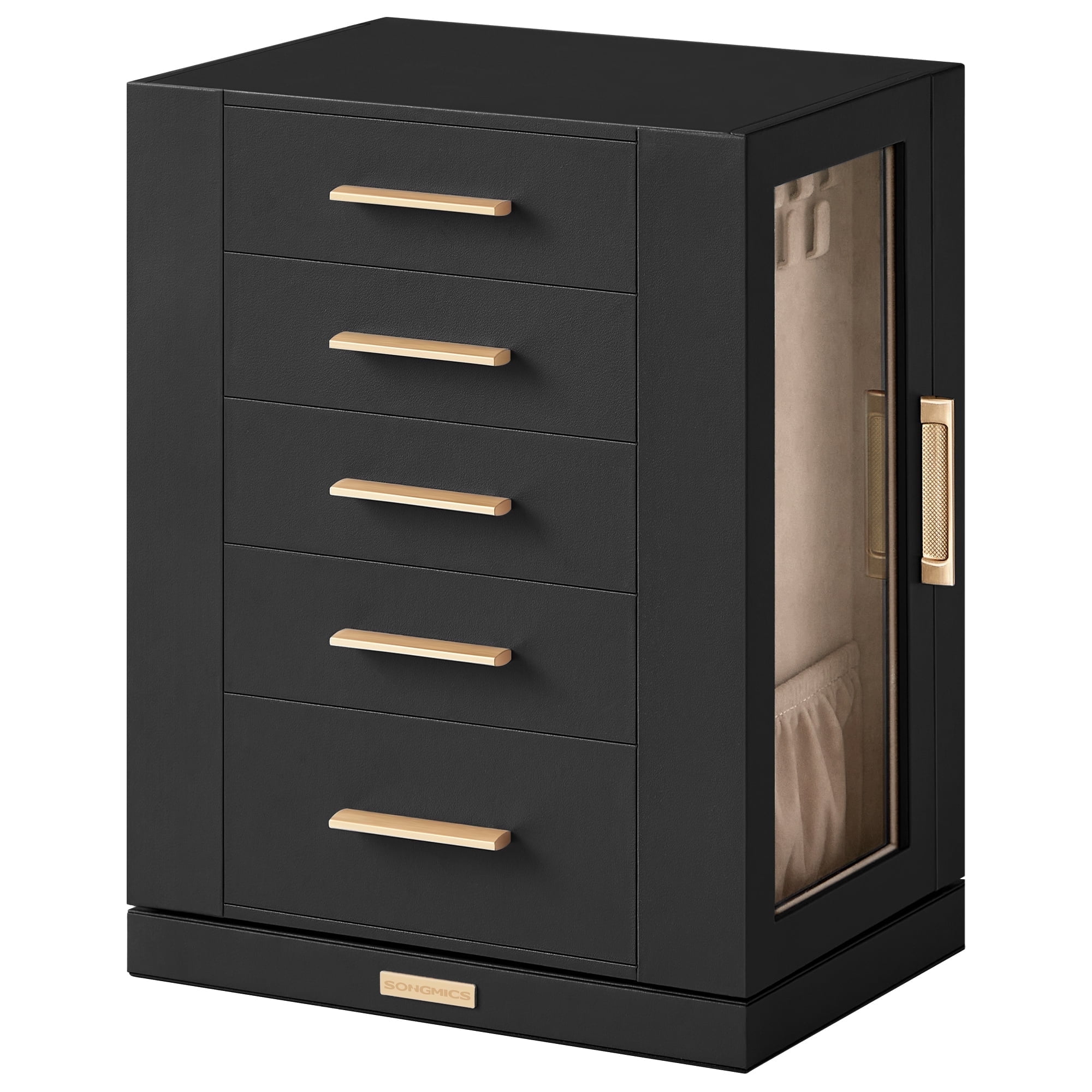 SONGMICS Jewelry Cabinet, 360° Rotating Box with Glass Window, 5 ...