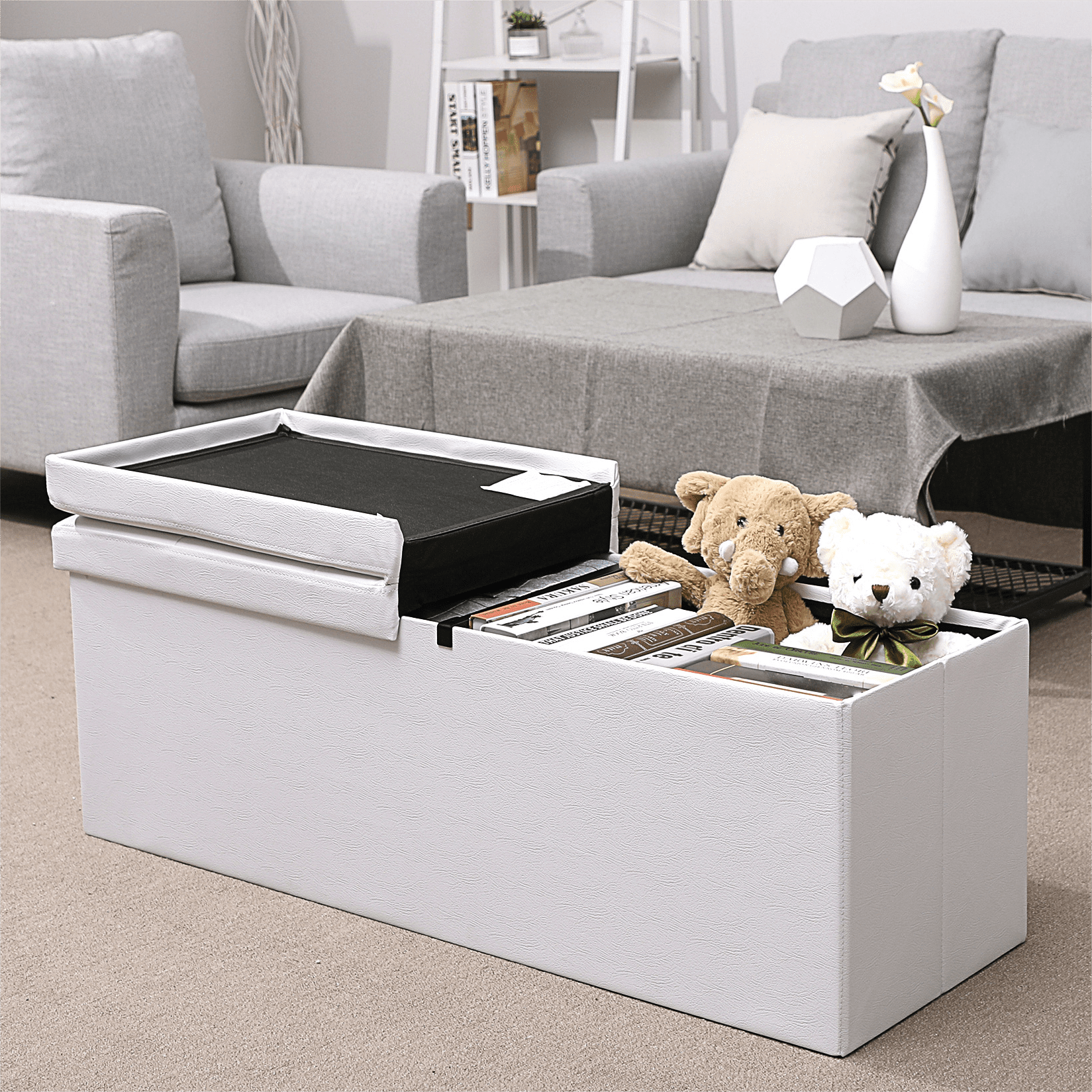 SONGMICS 43" Storage Ottoman Bench Folding Ottoman with Storage Chest ...