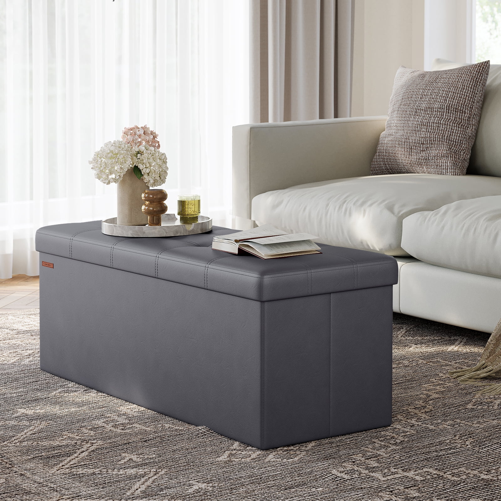 SONGMICS 43" Storage Ottoman Bench Folding Ottoman with Storage Hold up ...