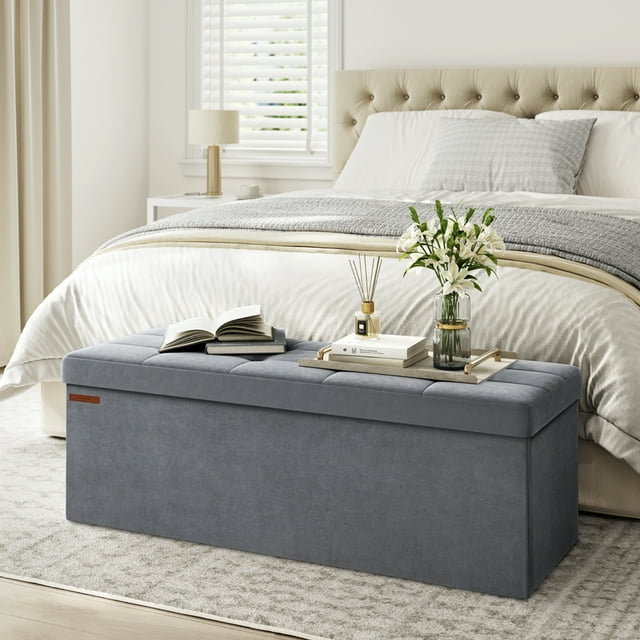 SONGMICS 43" Storage Ottoman Bench Folding Velvet Storage Footrest ...