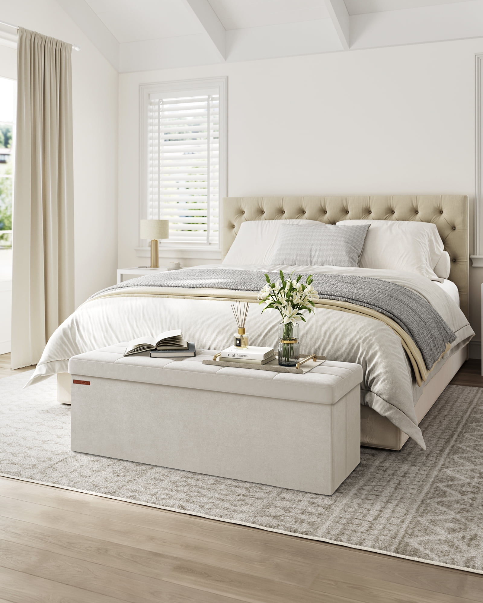 SONGMICS 43" Storage Ottoman Bench Folding Velvet Storage Footrest ...