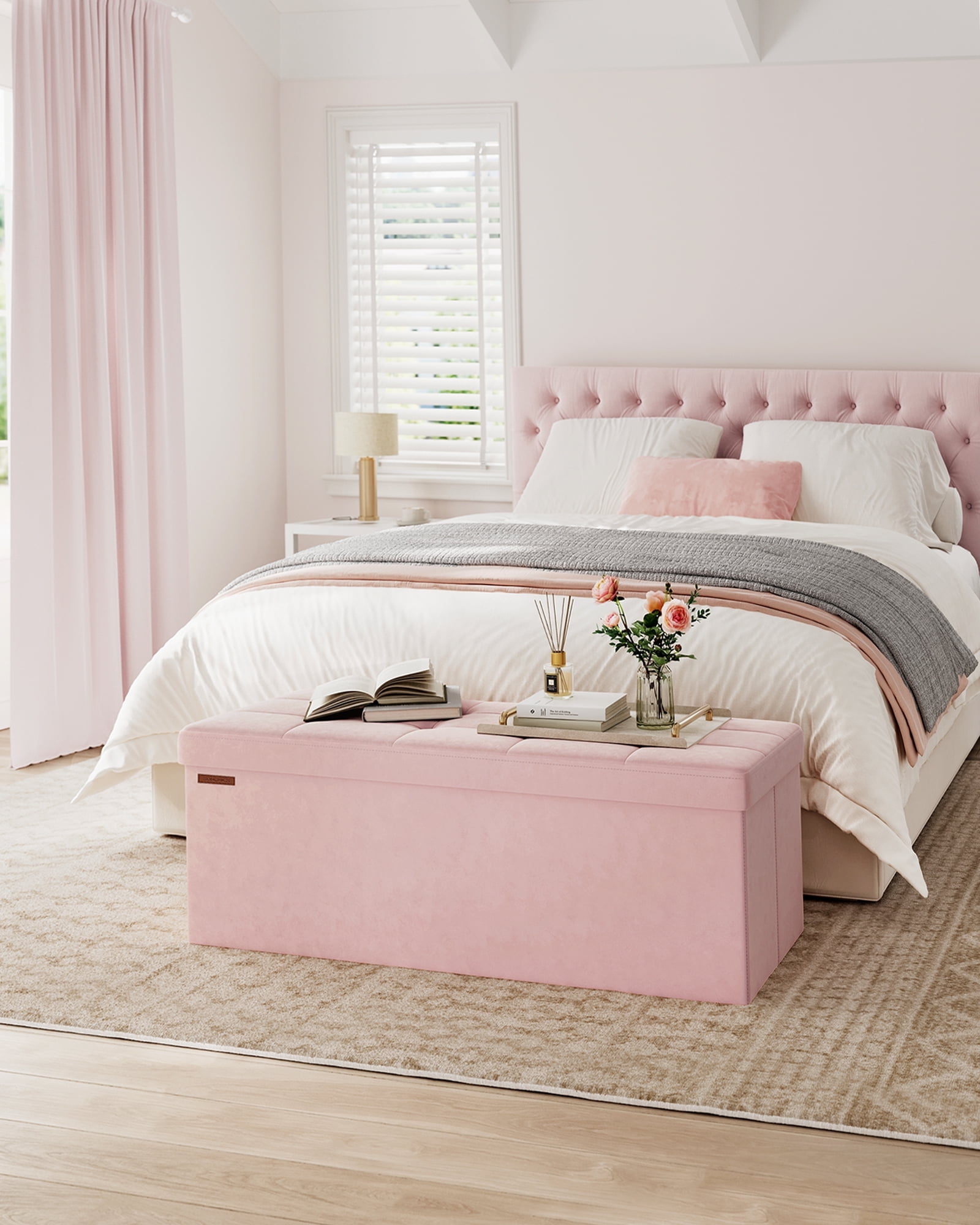 43" Storage Ottoman Bench Folding Velvet Storage Footrest Stool 2 Extra ...