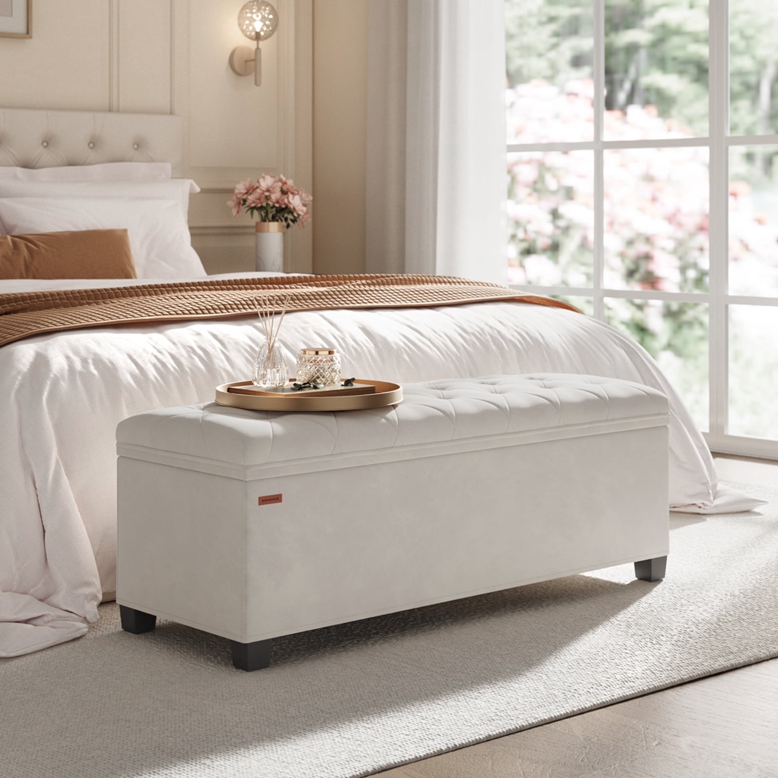 SONGMICS Storage Ottoman Bench 43 Inch Cream White End of Bed Foot Rest ...