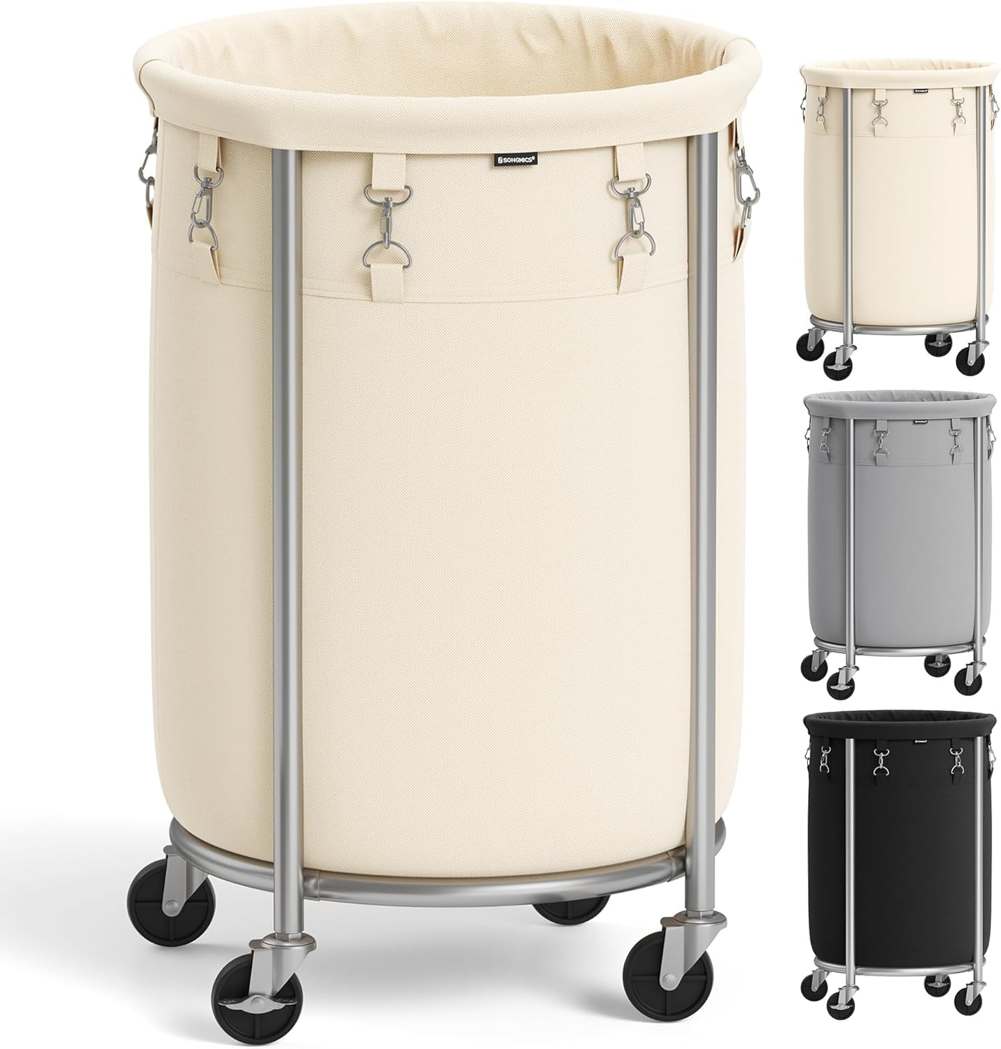SONGMICS 50.2-Gallon (190 L) Laundry Basket with Wheels, Rolling Round ...