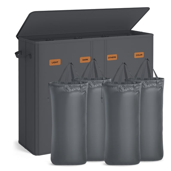 SONGMICS 55.4 Gallon (210 L) Laundry Hamper, 4-Compartment Laundry ...