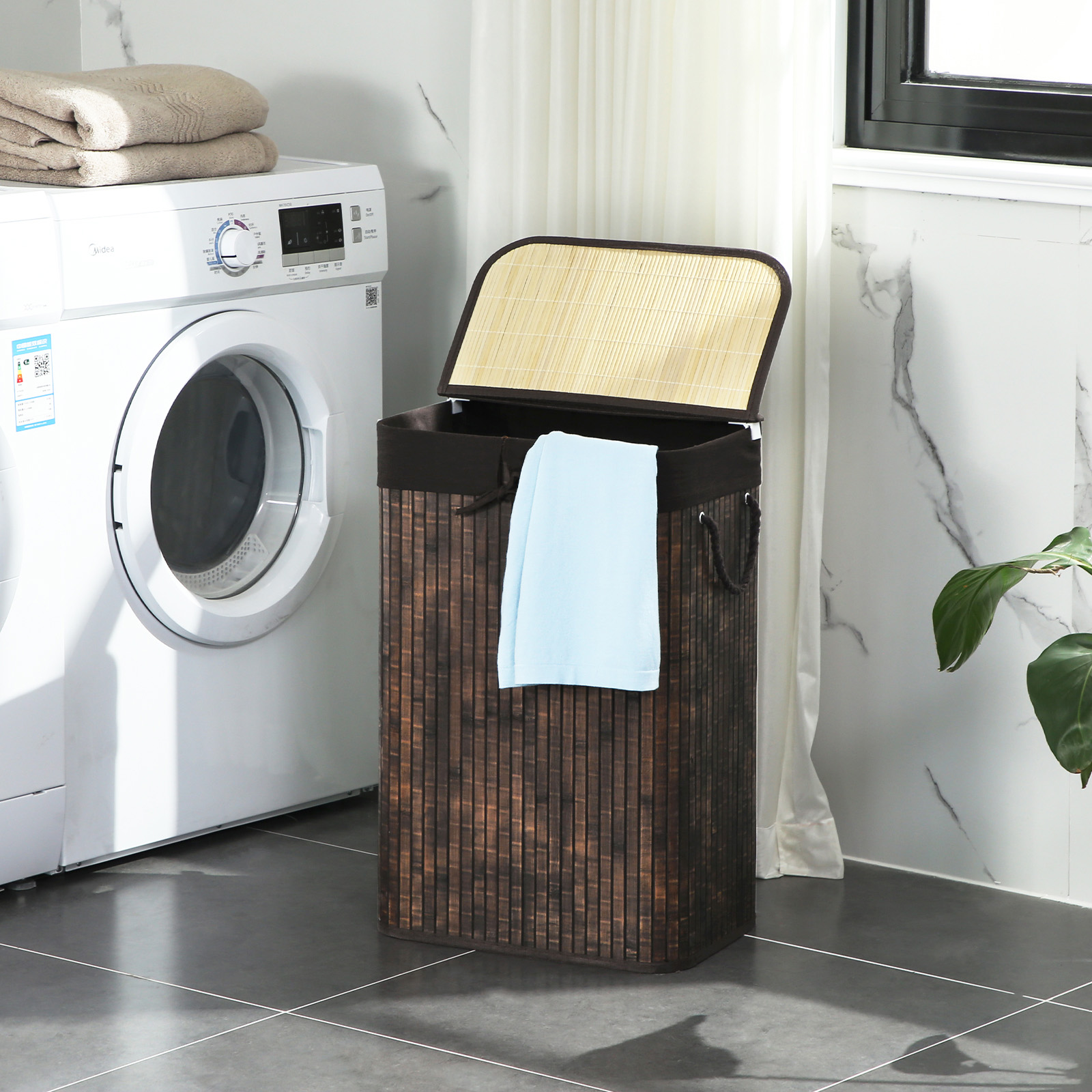 SONGMICS 72L Bamboo Laundry Hamper with Lid Laundry Basket with Handles ...