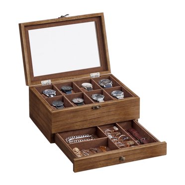 30-Piece Cherry Wood Watch Case, Wall Stand, Holds Watches up to 65mm ...