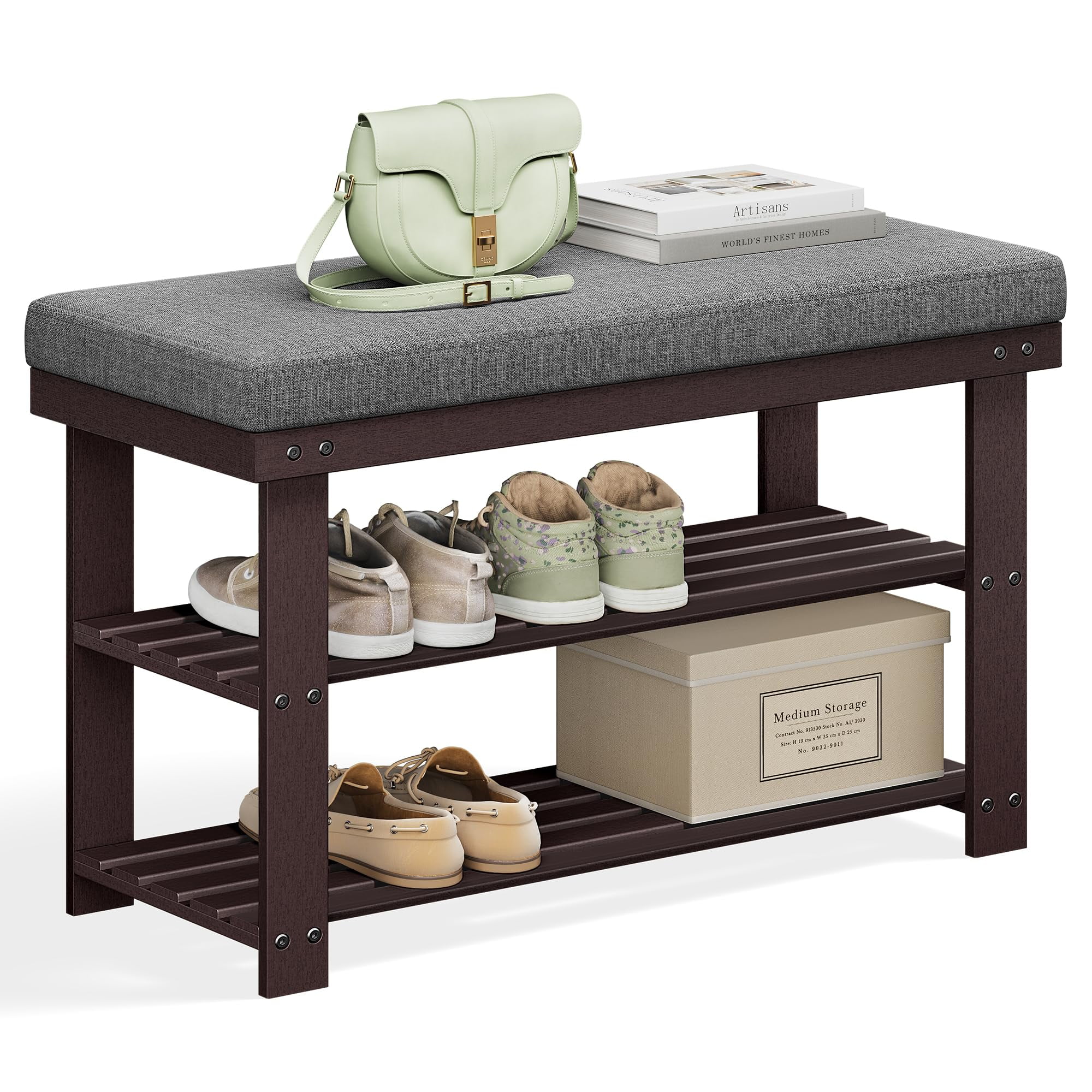 SONGMICS Bamboo Shoe Bench, 3-Tier Shoe Rack Organizer for Entryway ...