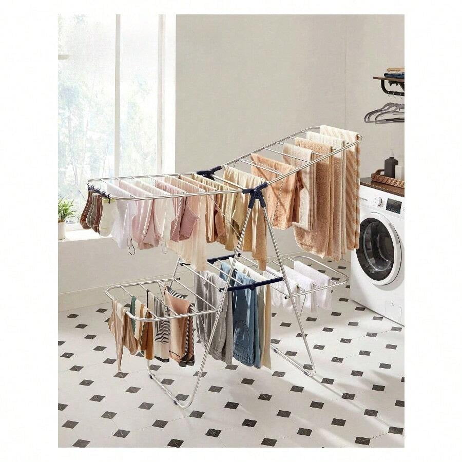 SONGMICS Clothes Drying Rack, Foldable 2-Level Laundry Drying Rack ...