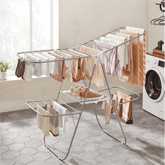 Clothes Drying Rack, with Sock Clips, Metal Laundry Rack, Foldable ...