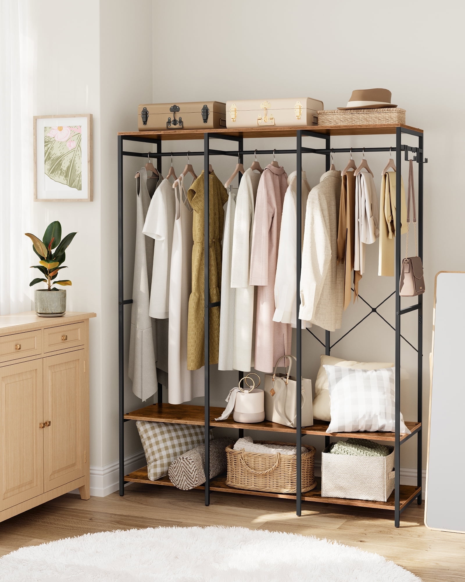 Clothes Rack Wardrobe Closet Organizer Heavy Duty Garment Rack with ...