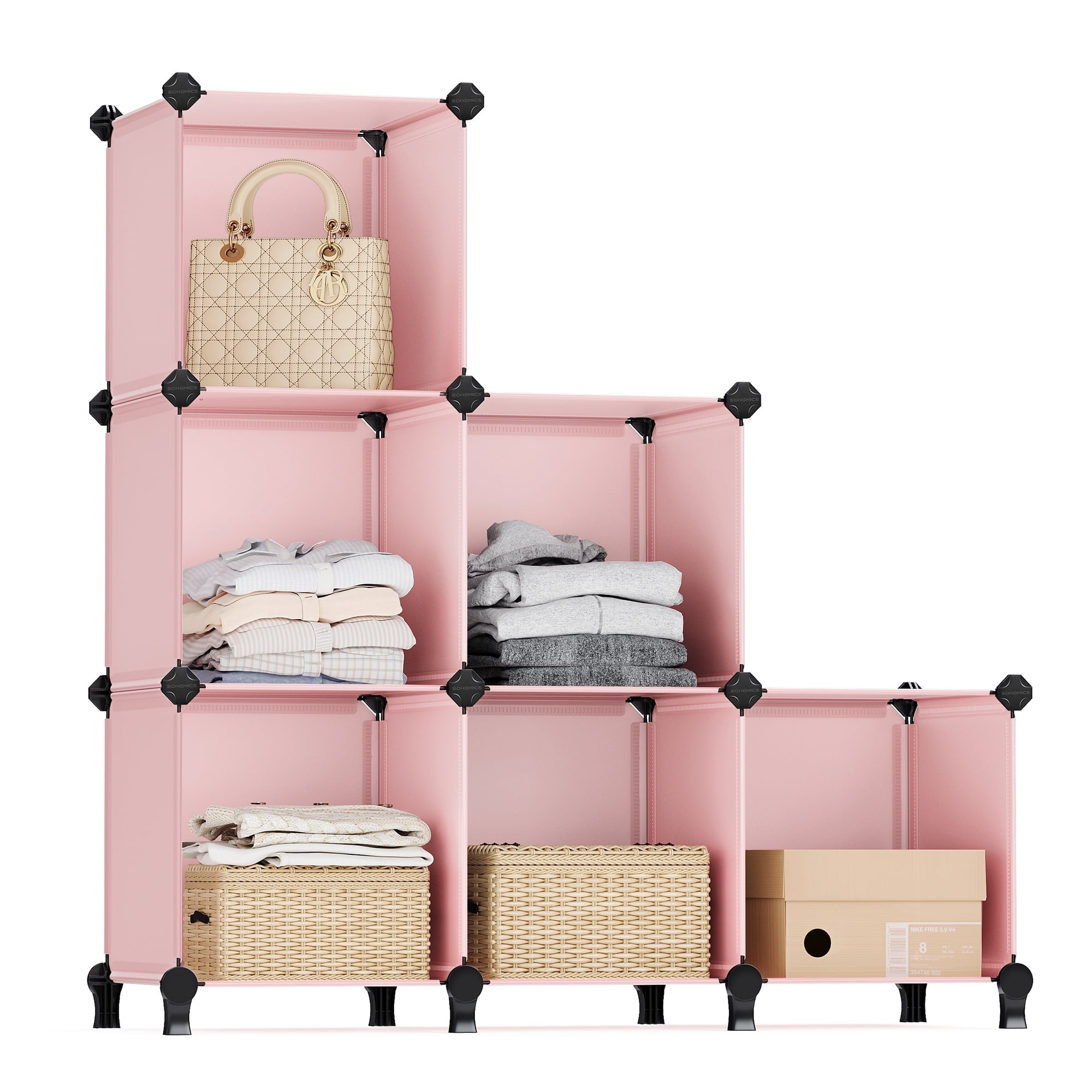 SONGMICS DIY 6 Cube Organizer, Pink Bedroom Storage Shelves, Household ...