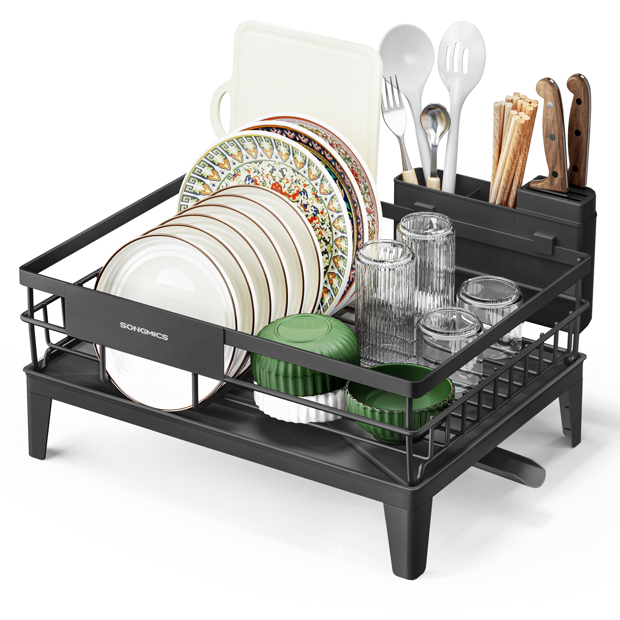 SONGMICS Dish Drying Rack, Kitchen Dish Rack, with Drainboard, 360 ...