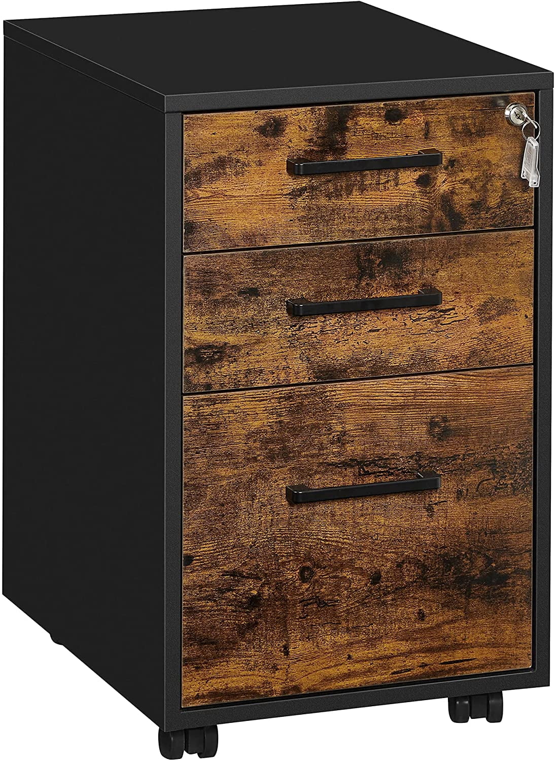 SONGMICS File Cabinet, Office Filing Cabinet, Rustic Brown and Black ...