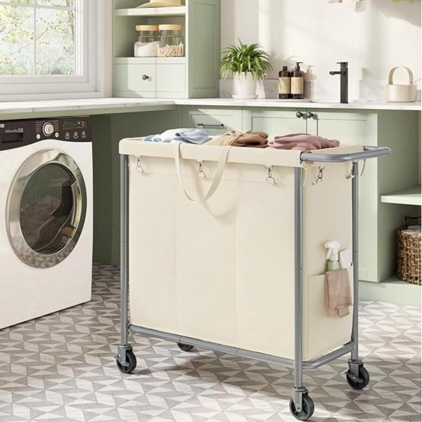 SONGMICS HOME Laundry Basket with Wheels, Rectangular Rolling Laundry ...