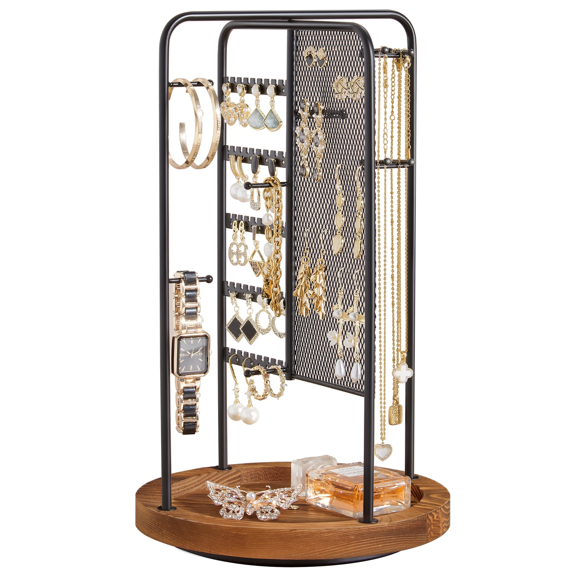 Jewelry Stand, Rotating Jewelry Display 4 Independent Sections for Home ...