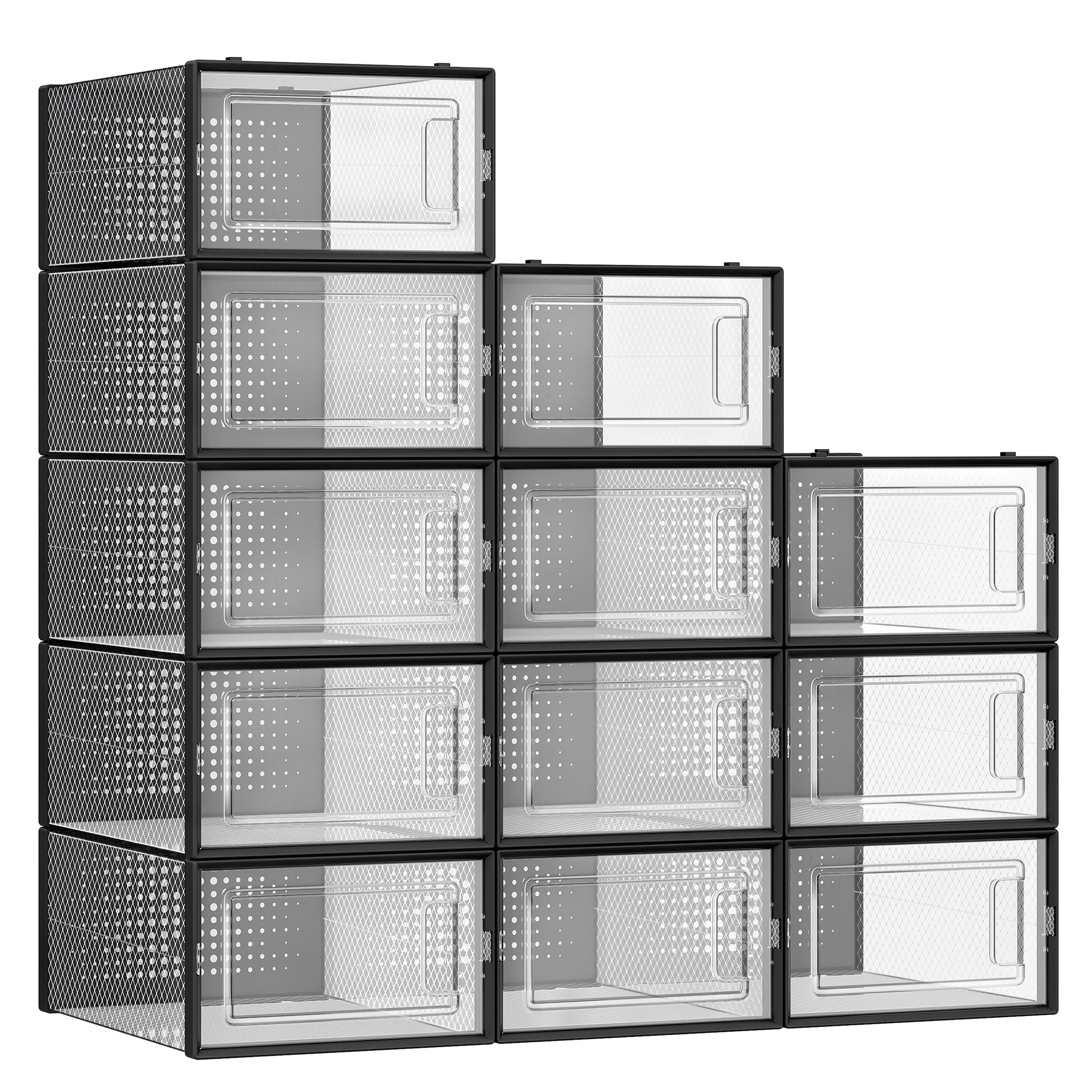 Shoe Boxes, Pack of 12 Shoe Storage Organizers, Stackable Clear Plastic ...