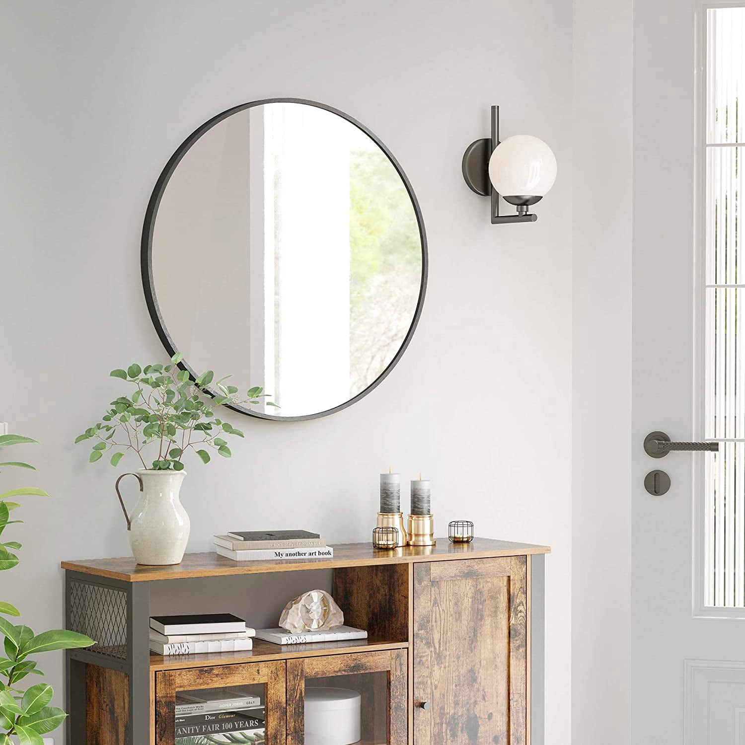 SONGMICS Round Wall Mirror 30" Diameter, Metal Frame Decorative Circle ...