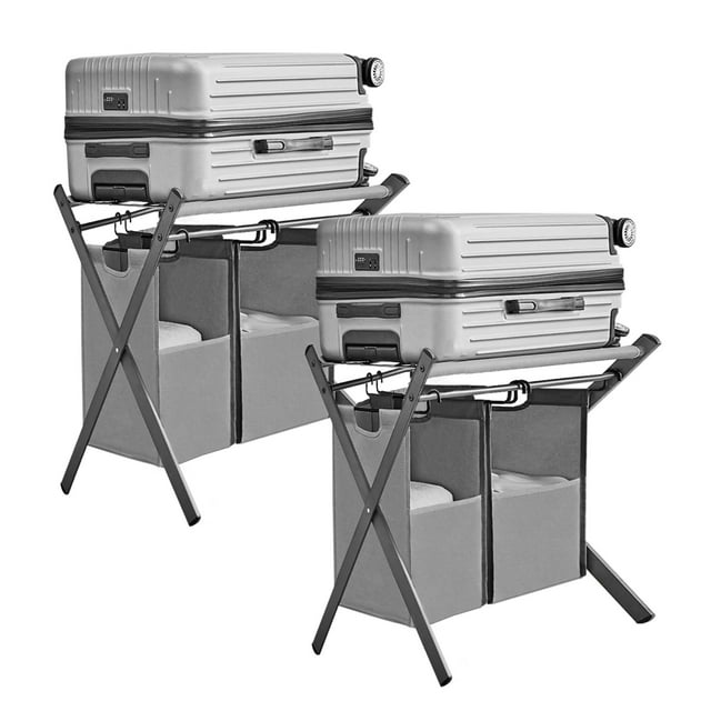 SONGMICS 2 Set Luggage Rack with Removable Laundry Bag, Folding ...