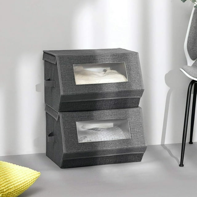 SONGMICS Set of 2 Stackable Storage Bins Fabric Storage Boxes Closet ...
