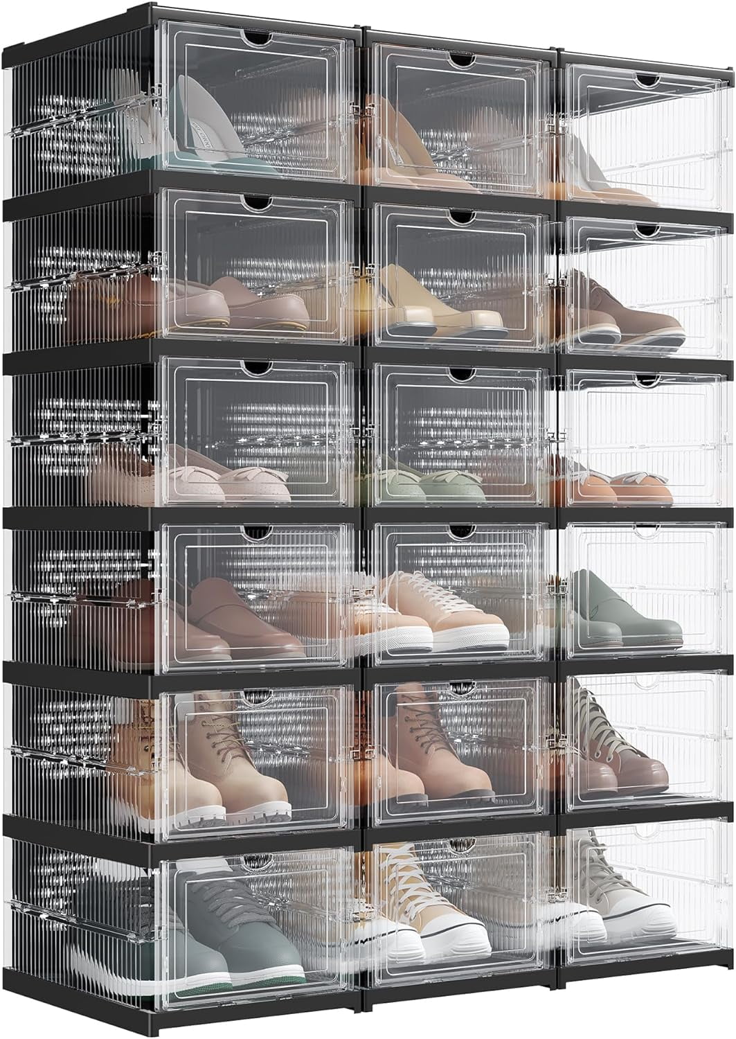 Clear Plastic Shoe Boxes Stackable Floding DIY Shoe Drawers Storage Container Organizers ...