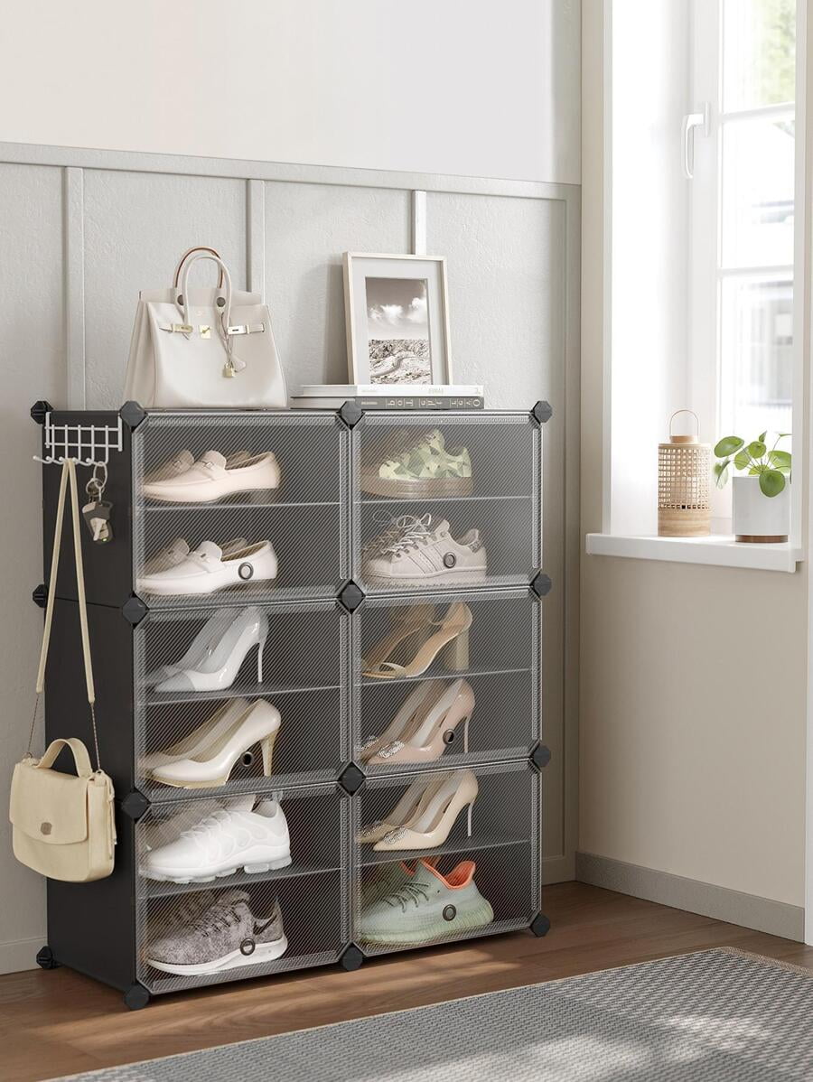 SONGMICS Shoe Rack, 6 Cubes Shoe Organizer With Doors, 24 Pair Plastic ...
