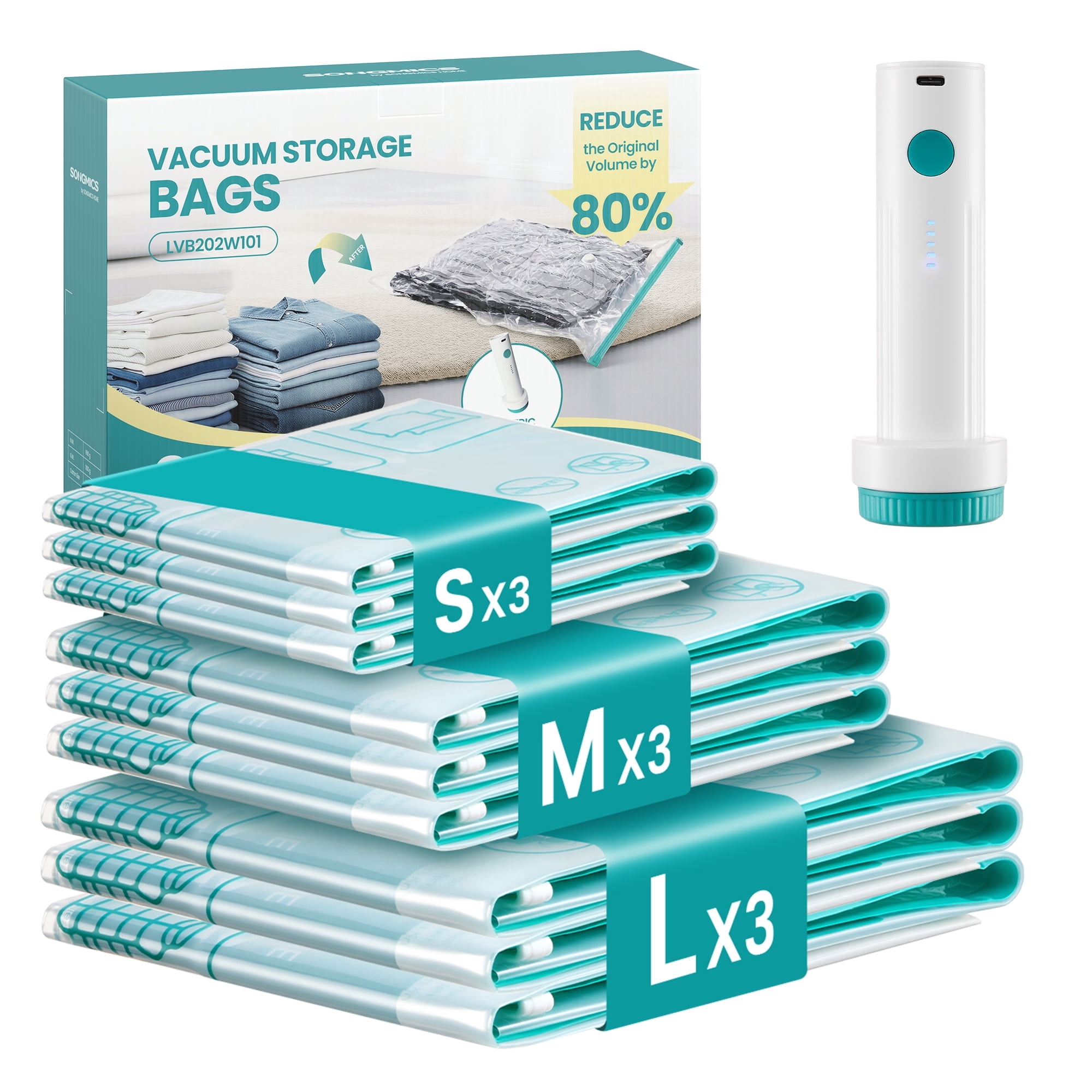 SONGMICS Vacuum Storage Bags, Rechargeable Portable Electric Pump ...