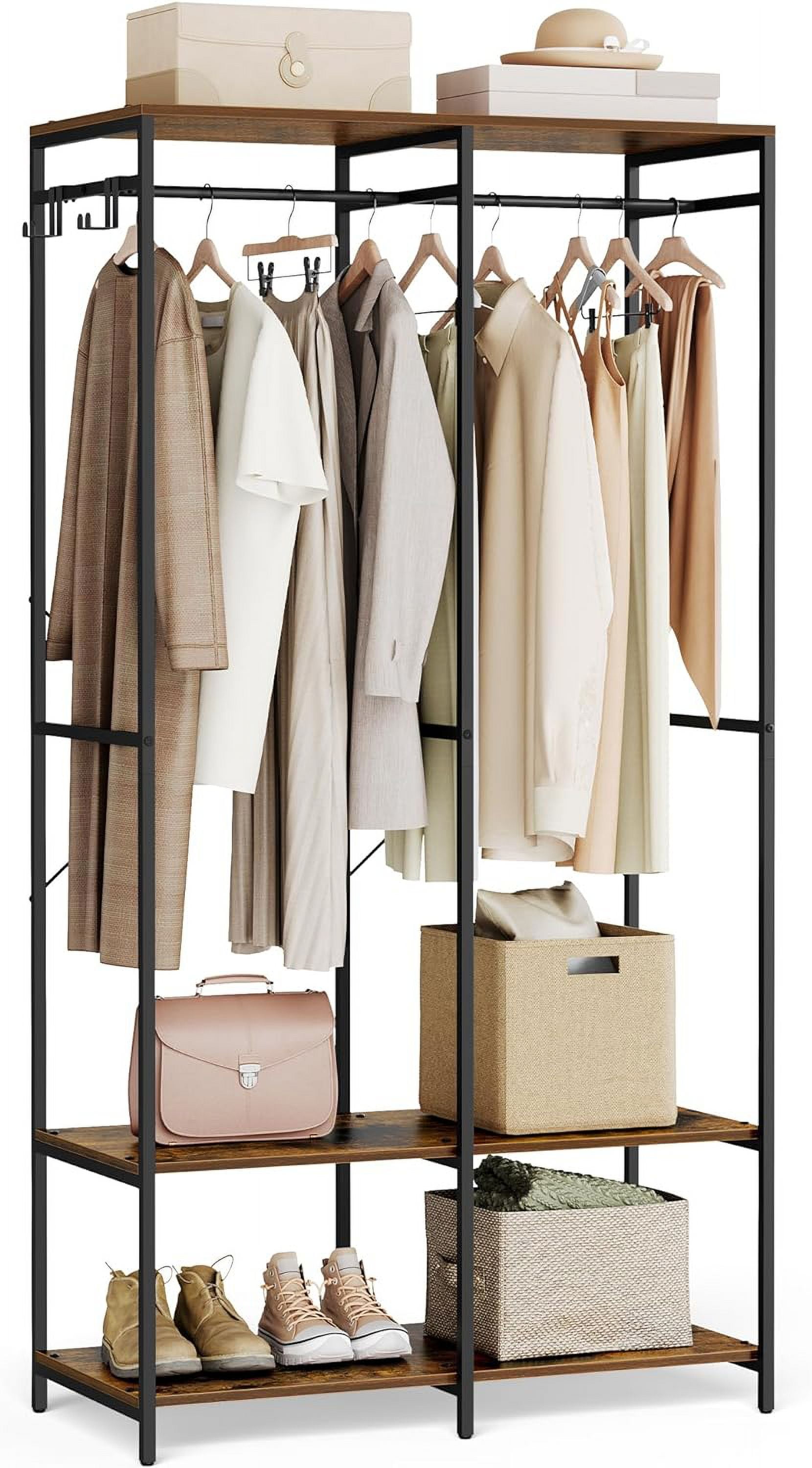 SONGMICS Clothes Rack Iron and Wood Wardrobe Closet Organizer Heavy ...