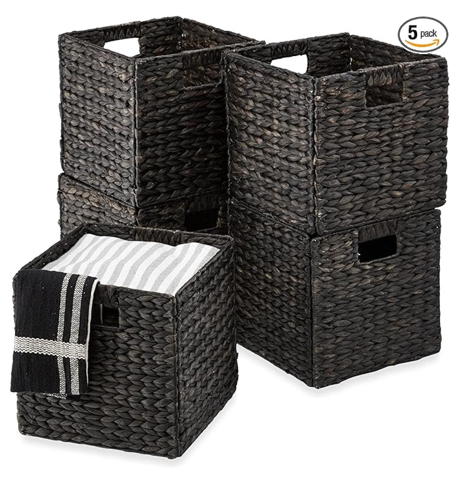 SONGMY 10.5x10.5in Pack of 5 Cube Storage Baskets, Water Hyacinth ...