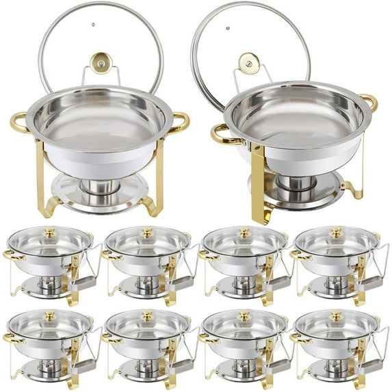 SONGMY 10-PACK Round Chafers and Buffet Sets, 5 Qt Chafing Dish Buffet ...