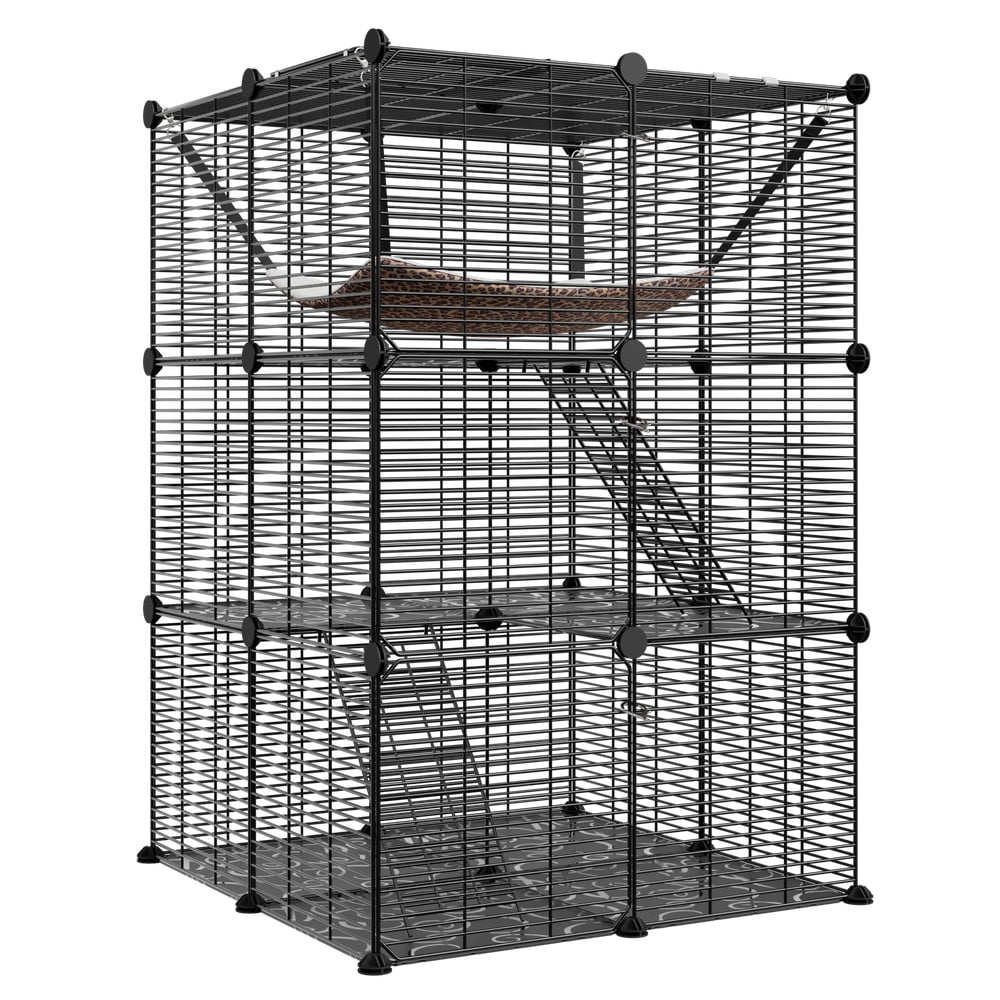 SONGMY 3-Tier Cat Cage, Multi-Level Cat Kitten Enclosures with Hammock ...