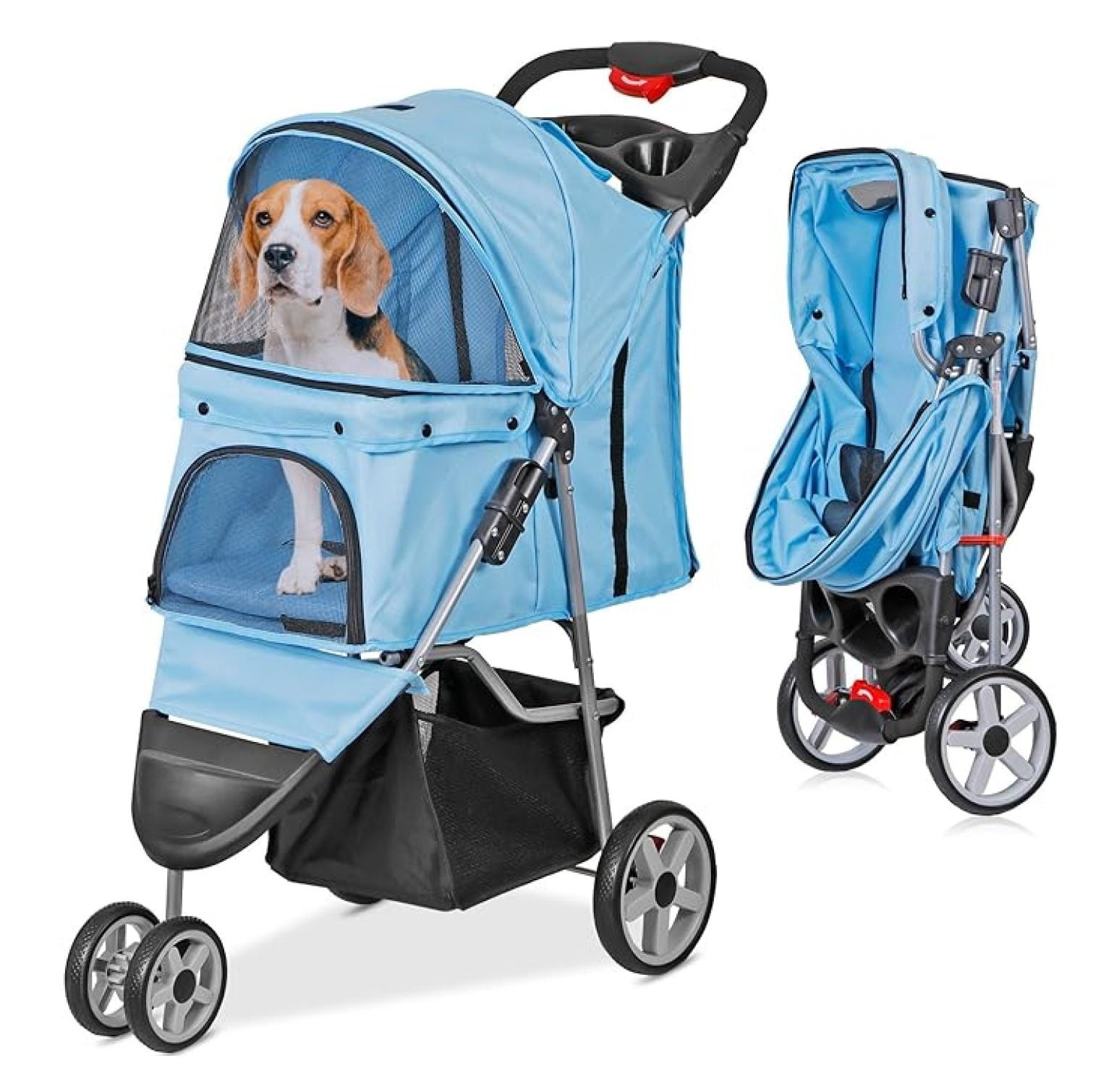 SONGMY 3-Wheel Foldable Pet Stroller - Dog/Cat Travel Carrier with ...