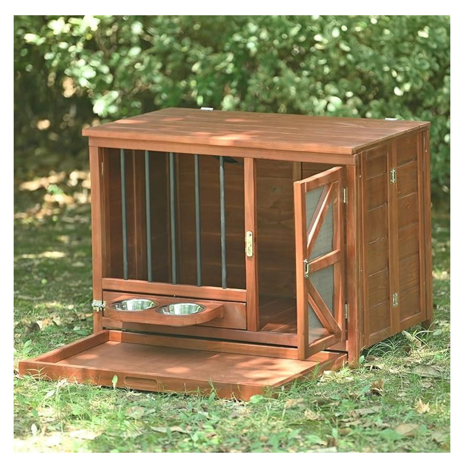 SONGMY 33" Solid Wood Dog Crate, Foldable Indoor Kennel with 360 ...