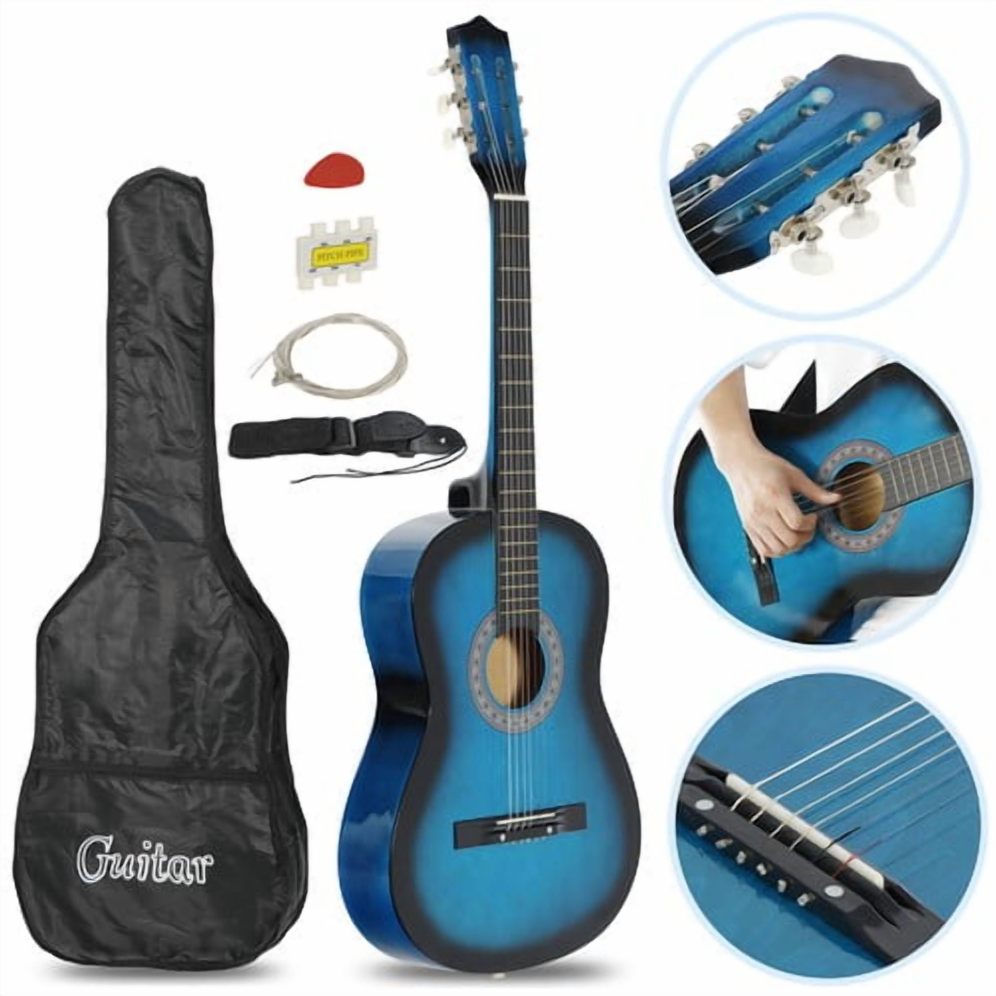 SONGMY 38" Wooden Acoustic Guitar, Blue with Gig Bag, Kids Musical Gift ...