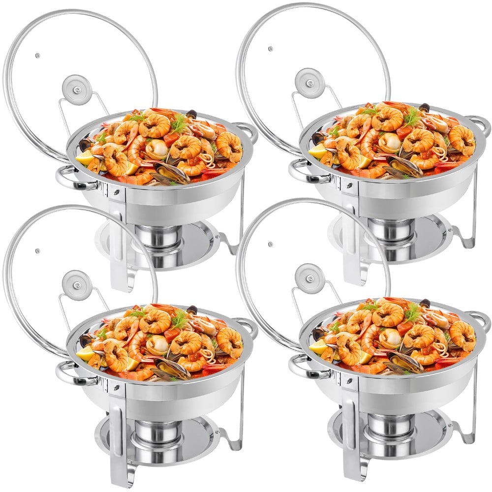 SONGMY 4-Pack Round Chafers and Buffet Warmers Sets, 5 Qt Chafing Dish ...